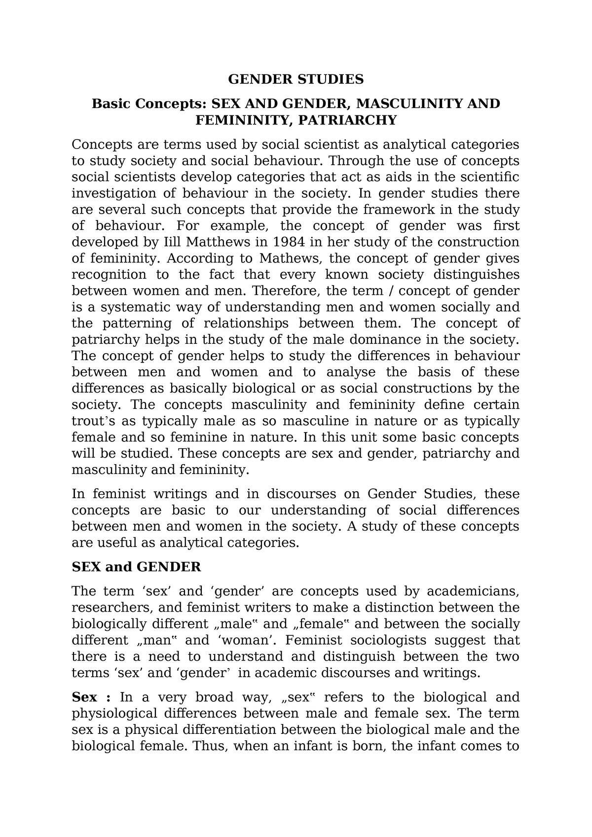 Basic Concepts Of Sex And Gender Gender Studies Basic Concepts Sex