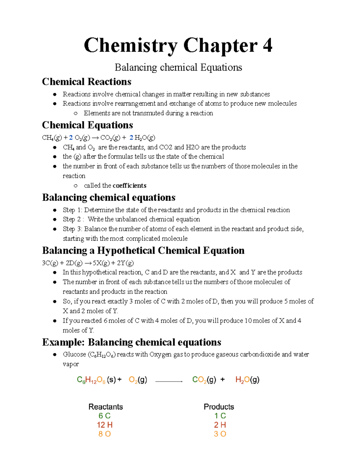 Chapter 4 Notes Chem Chemistry Chapter 4 Balancing Chemical Equations