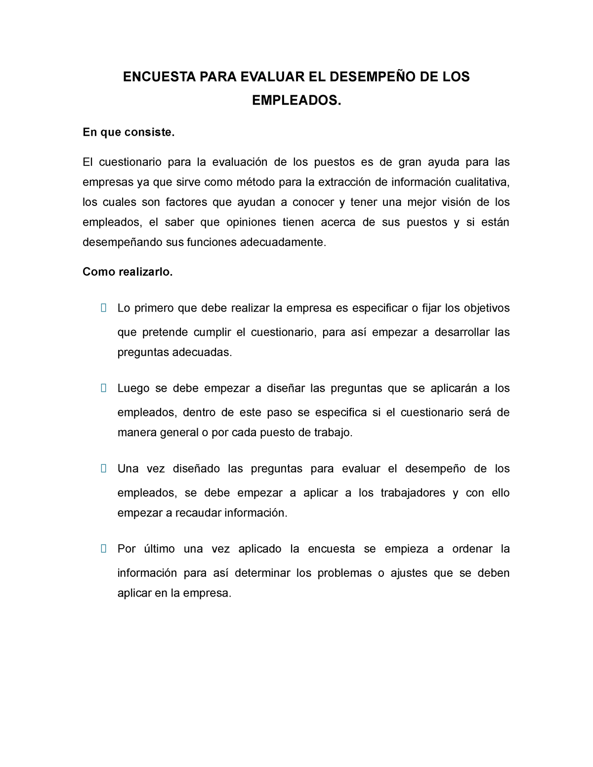 Métodos De Evaluación De Desempeño Encuesta Para Evaluar El DesempeÑo