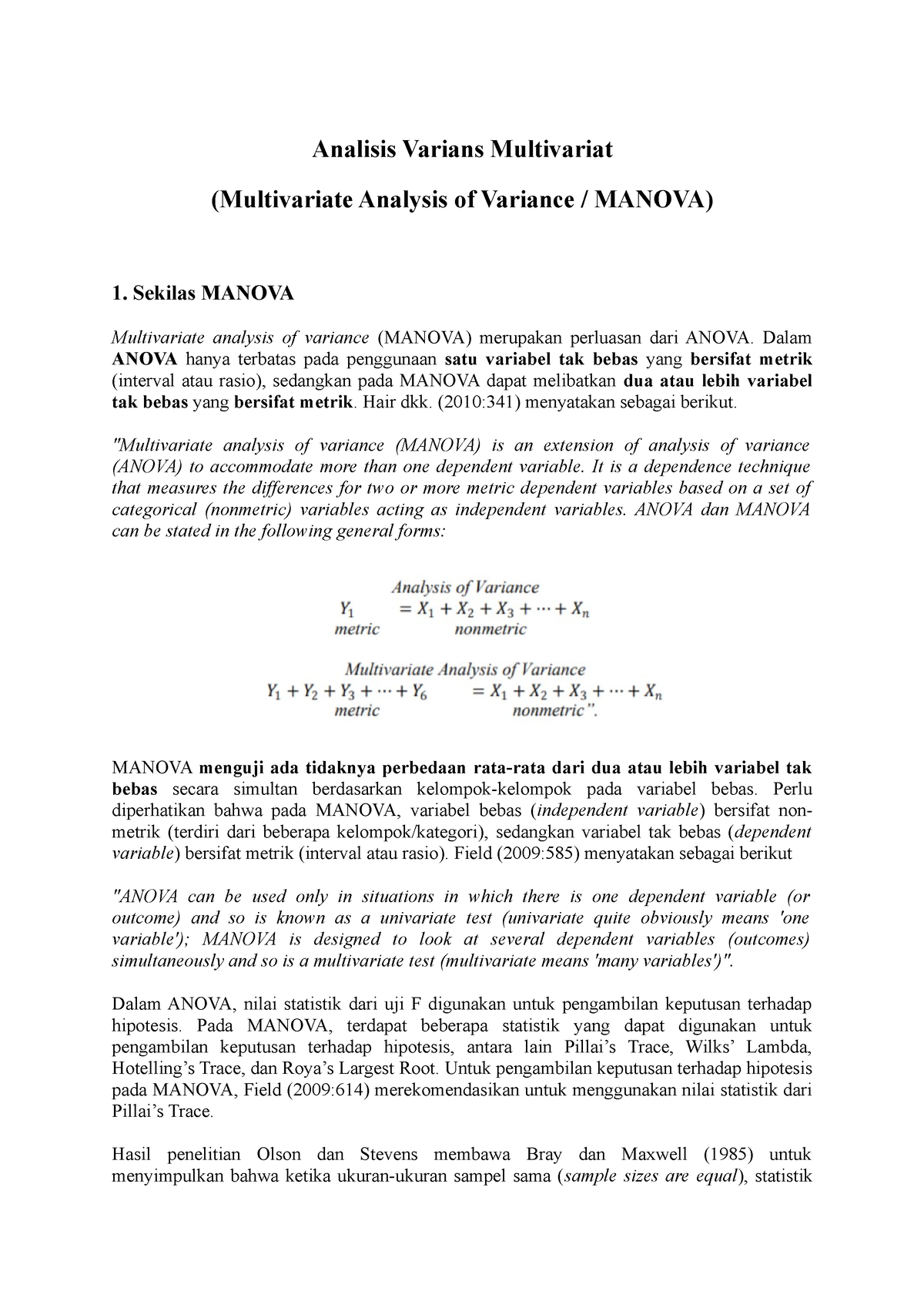 Manova Dengan Spss Analisis Varians Multivariat Multivariate