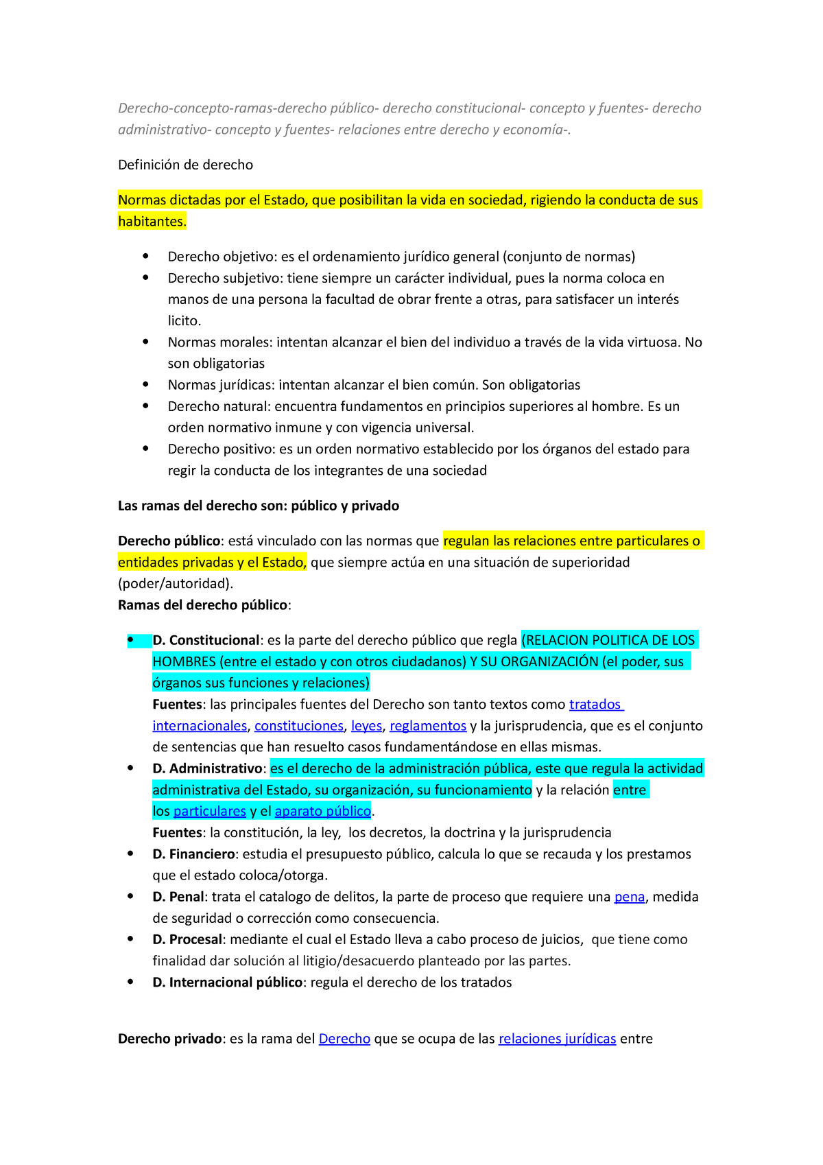 Derecho Publico Resumen Derecho Concepto Ramas Derecho Público