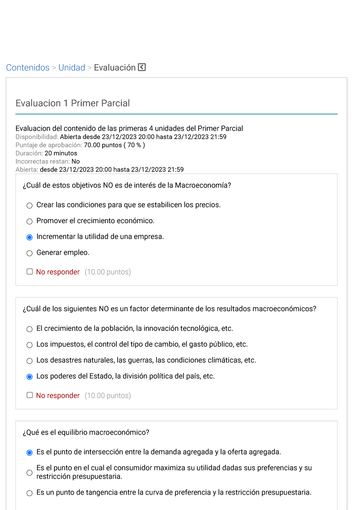 Sistema Virtual De Educación Evaluaciones Contenidos Unidad