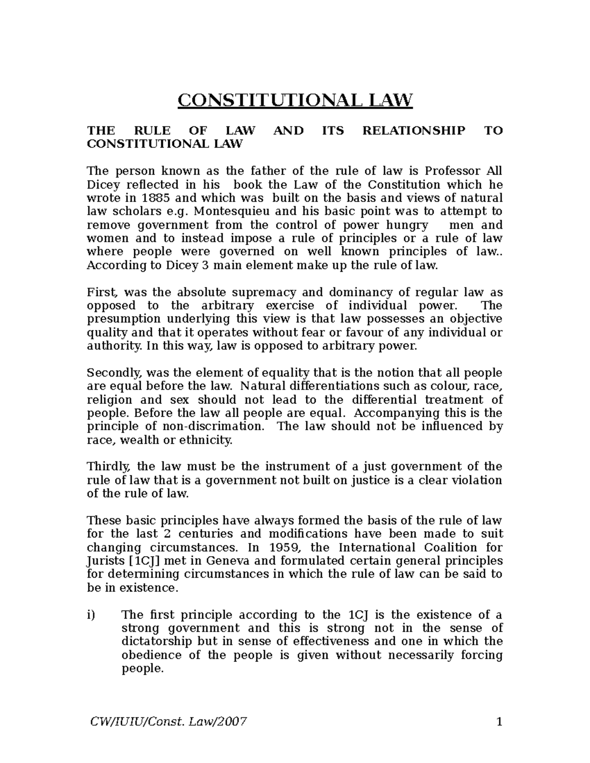 Constitutional Law Notes Constitutional Law The Rule Of Law And Its