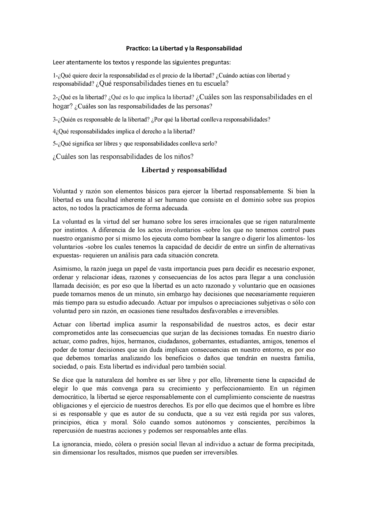 Libertad Y Responsabilidad Practico La Libertad Y La Responsabilidad