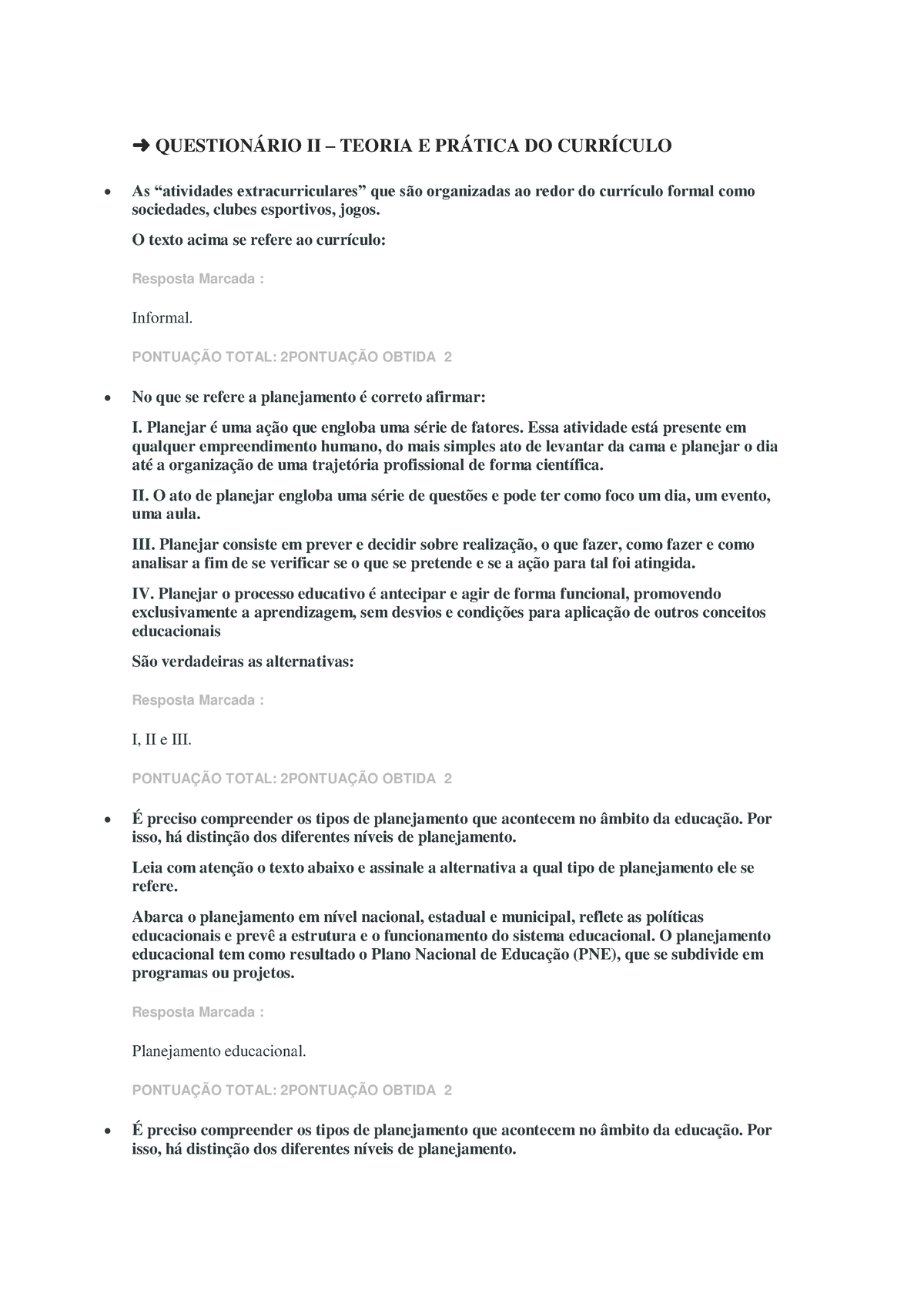 Questionário Ii Teoria E Prática Do Currículo QuestionÁrio Ii