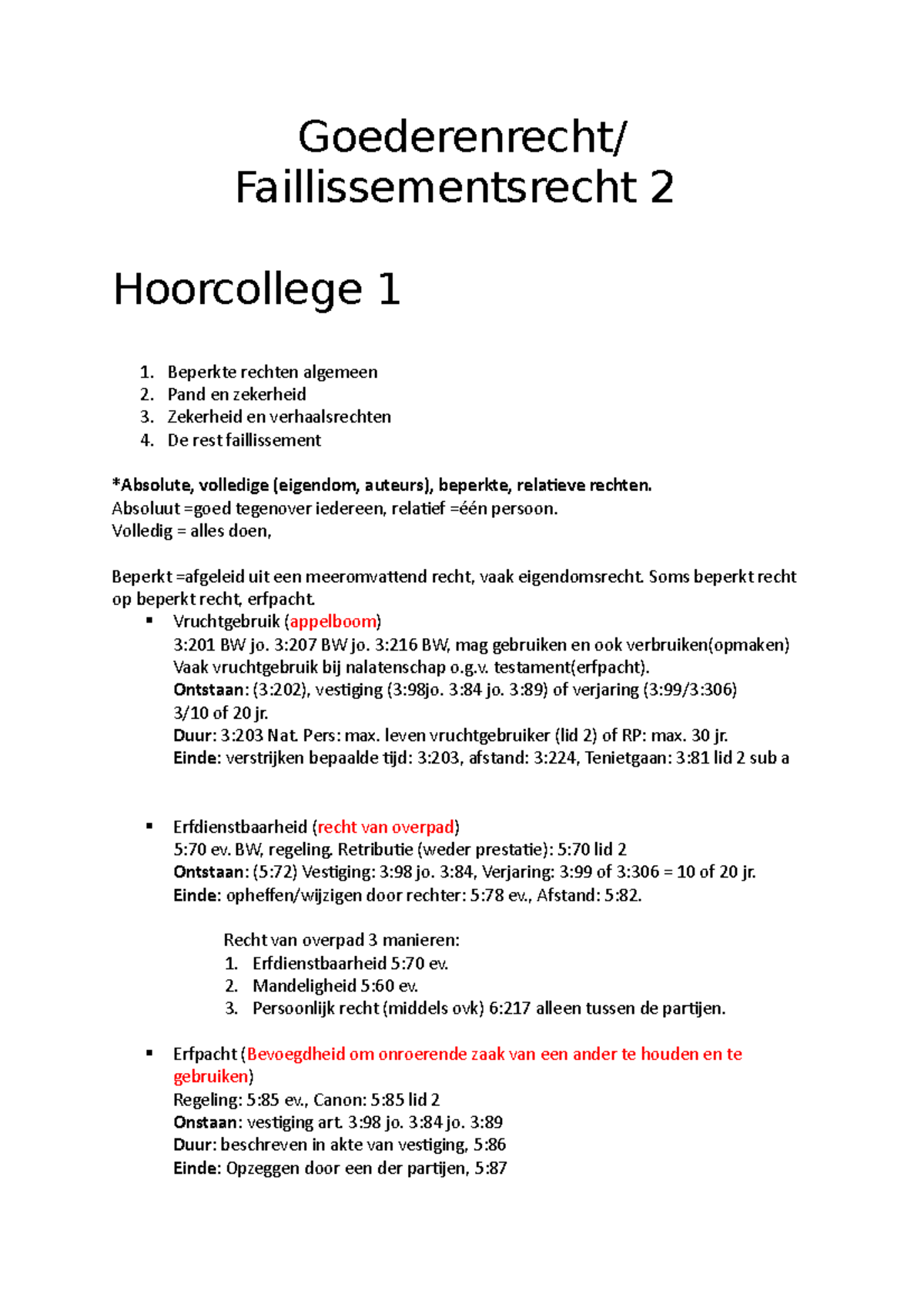 Goederenrecht Hc 1 College Aantekeningen 13 En 4