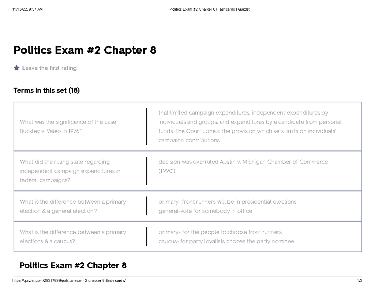 Politics Exam 2 Chapter 8 Flashcards Quizlet 111522 957 Am