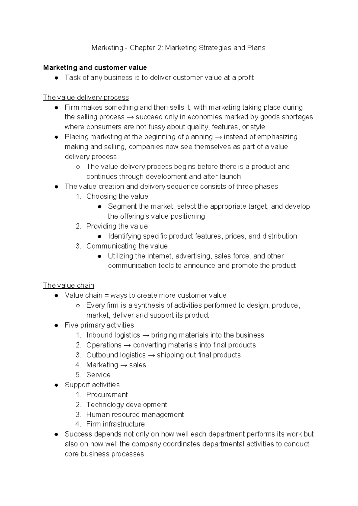 Marketing Chapter 2 Marketing Chapter 2 Marketing Strategies And