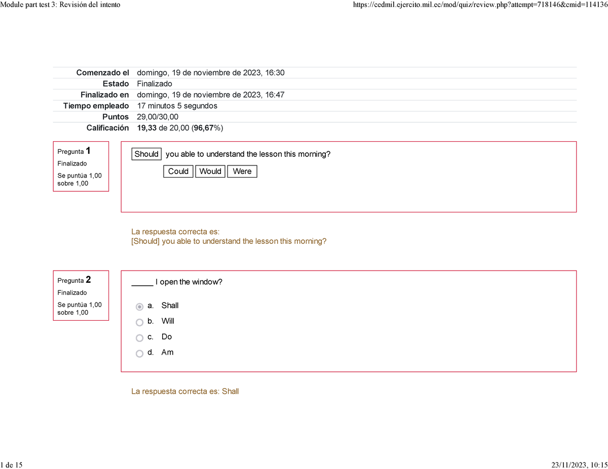 Module Part Test 3 Revisión Del Intento Pregunta Finalizado 1 Se