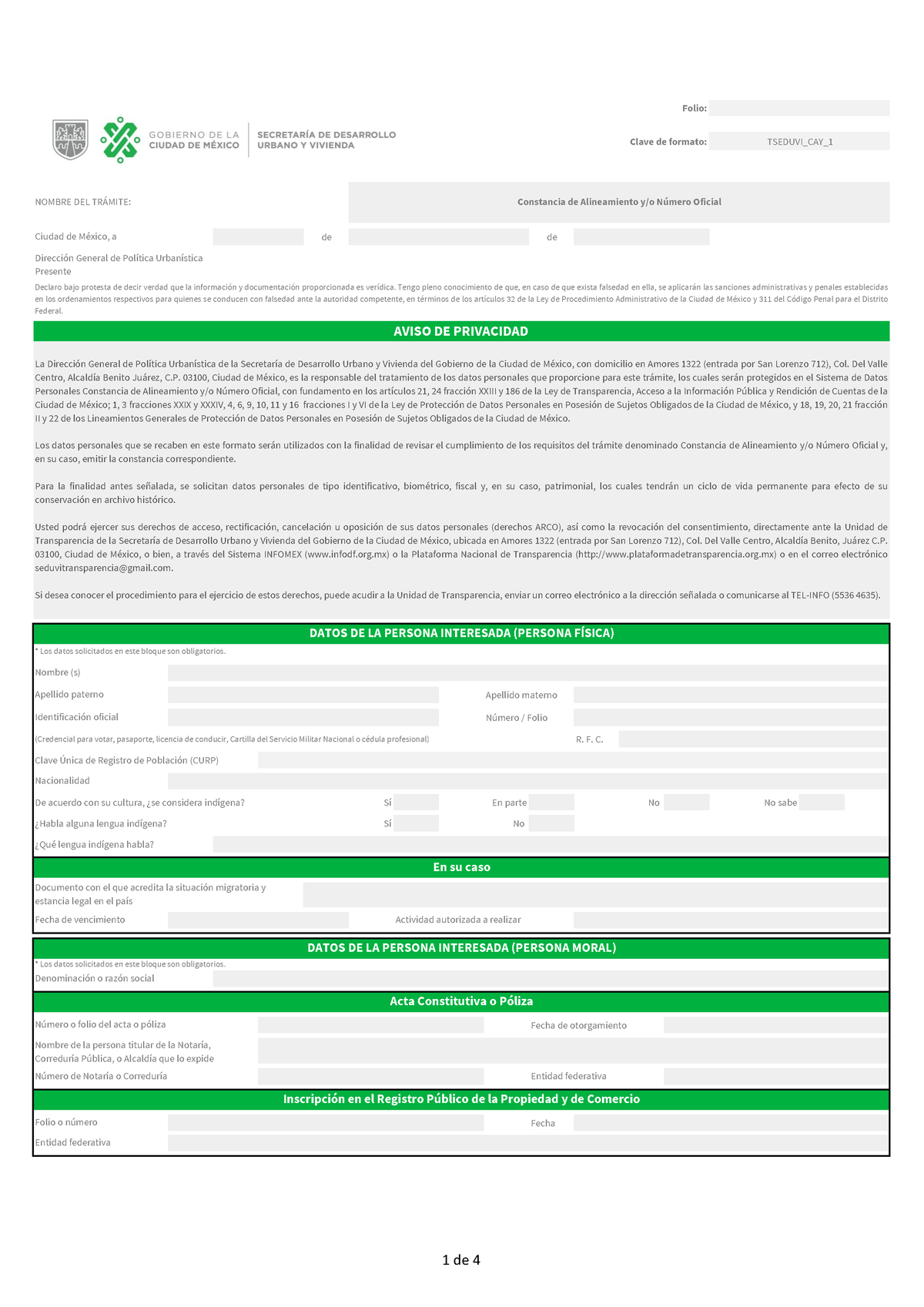 Constancia De Alineamiento Y O Numero Oficial Folio De De Dirección