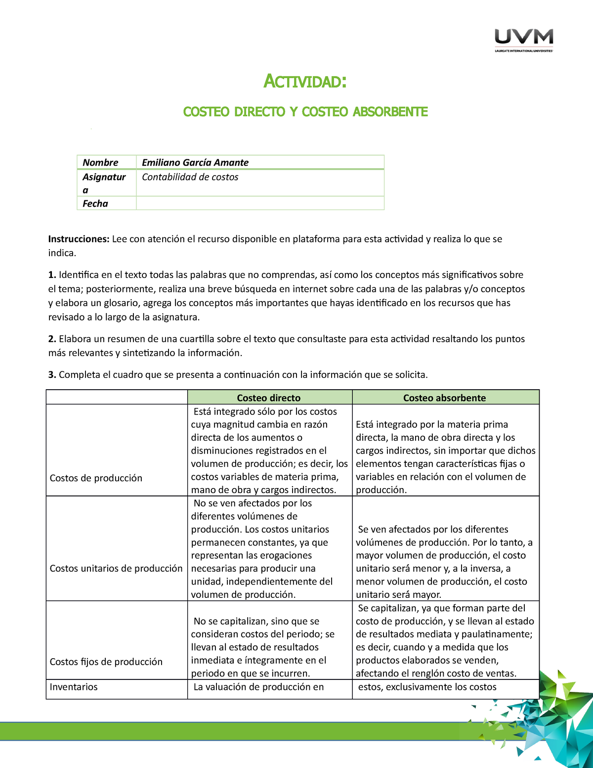 Cuadro Comparativo 3 Actividad Costeo Directo