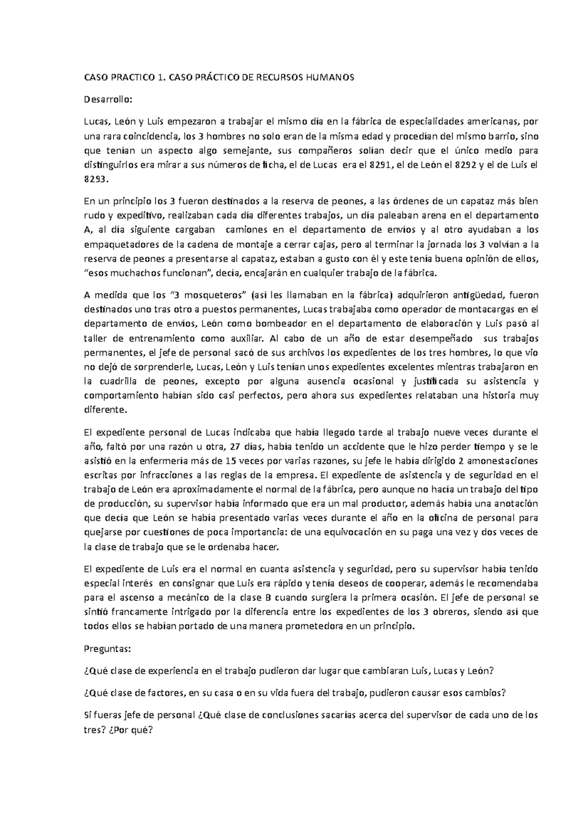 Caso Practico 1 Economía De Los Recursos Humanos Caso Practico 1