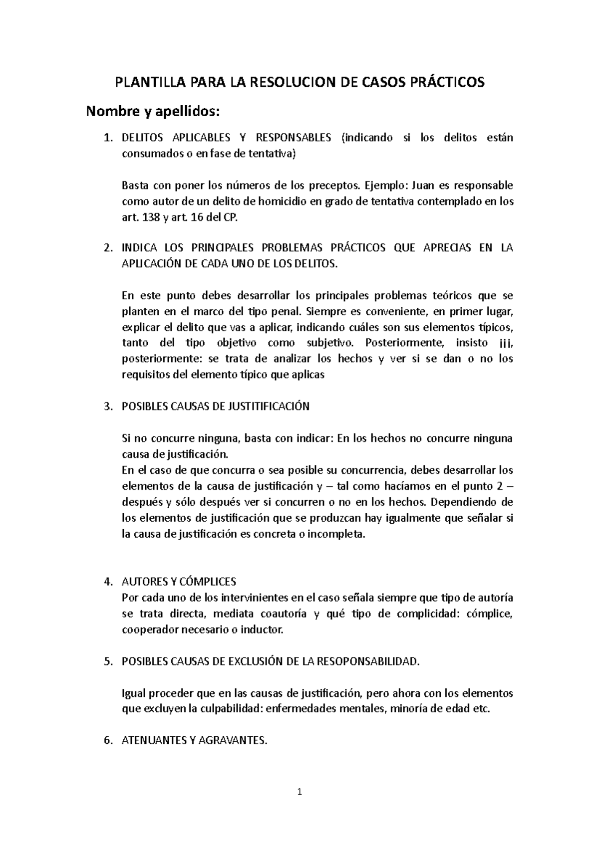 Plantilla Para La Resolucion De Casos Prácticos Plantilla Para La