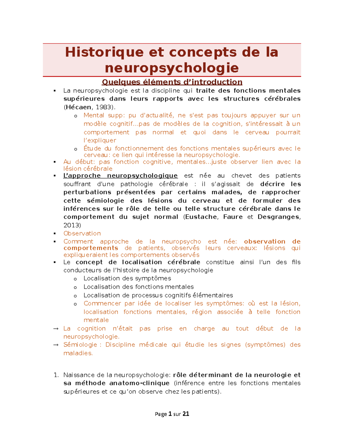 Historiques Et Concepts De La Neuropsychologie Historique Et Concepts