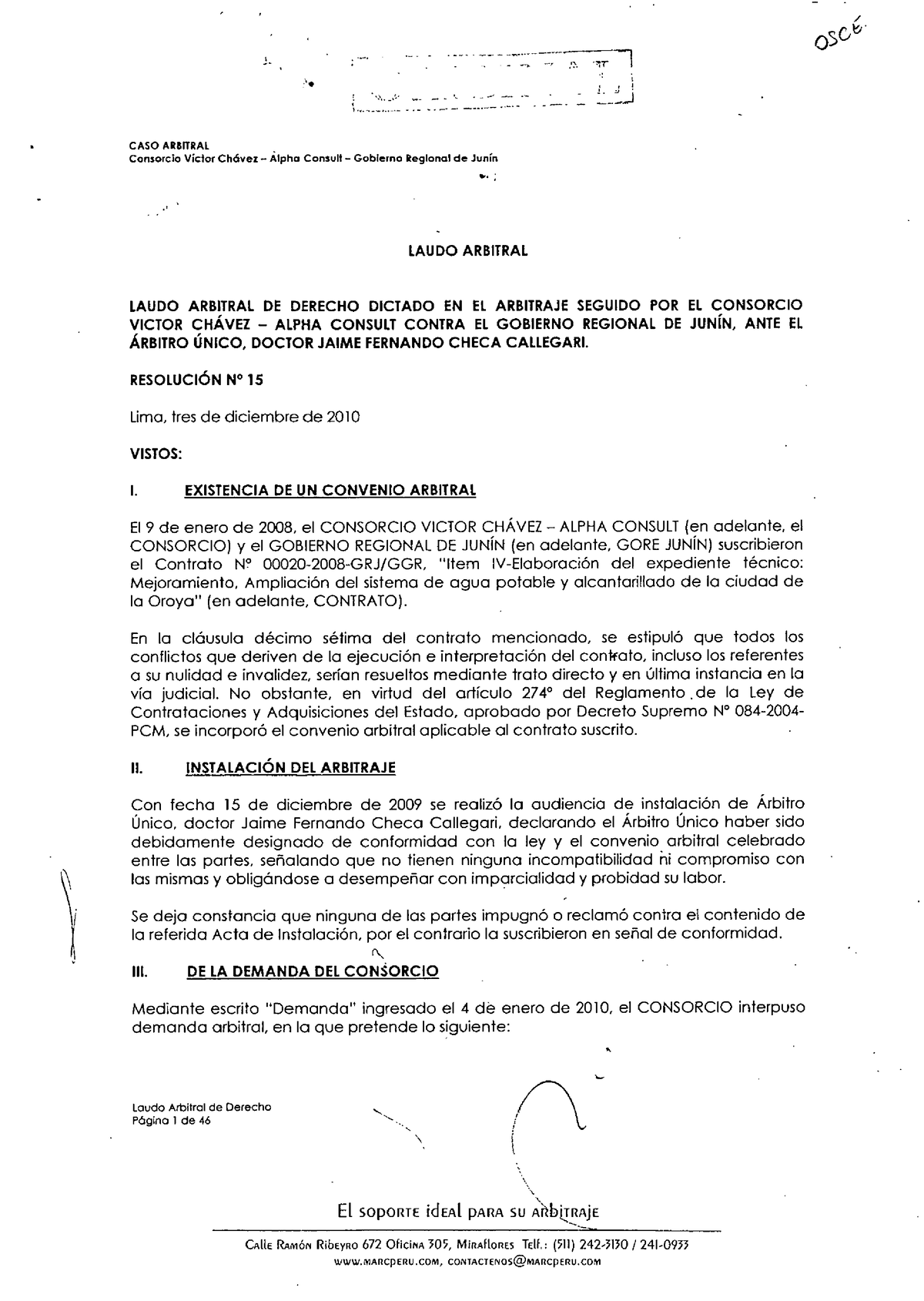 Laudo Arbitral De Derecho Dictado En El Arbitraje Seguido Por El