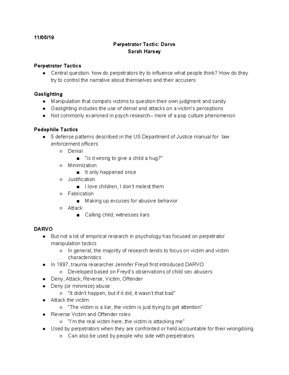 Lecture 19 Js130 Sex And Justice 1105 Perpetrator Tactic Darvo