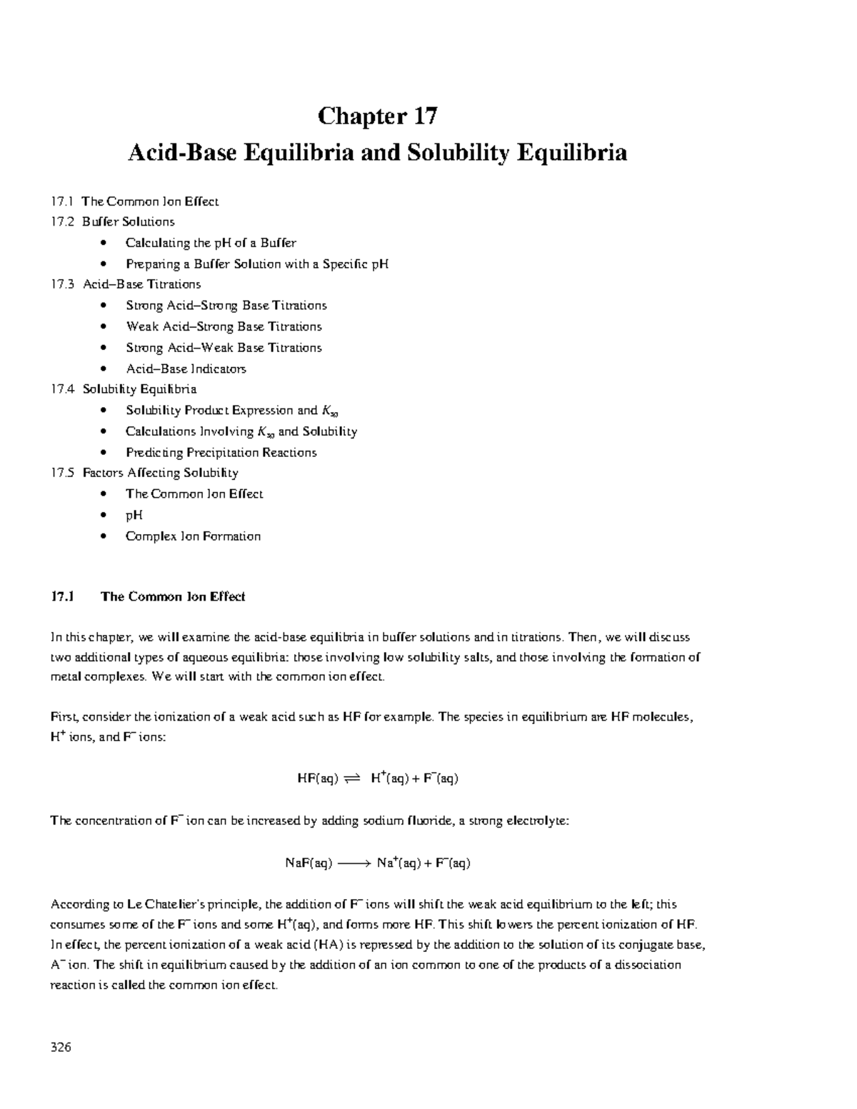 Study Guide Chapter 17 Chapter 17 Acid Base Equilibria And Solubility