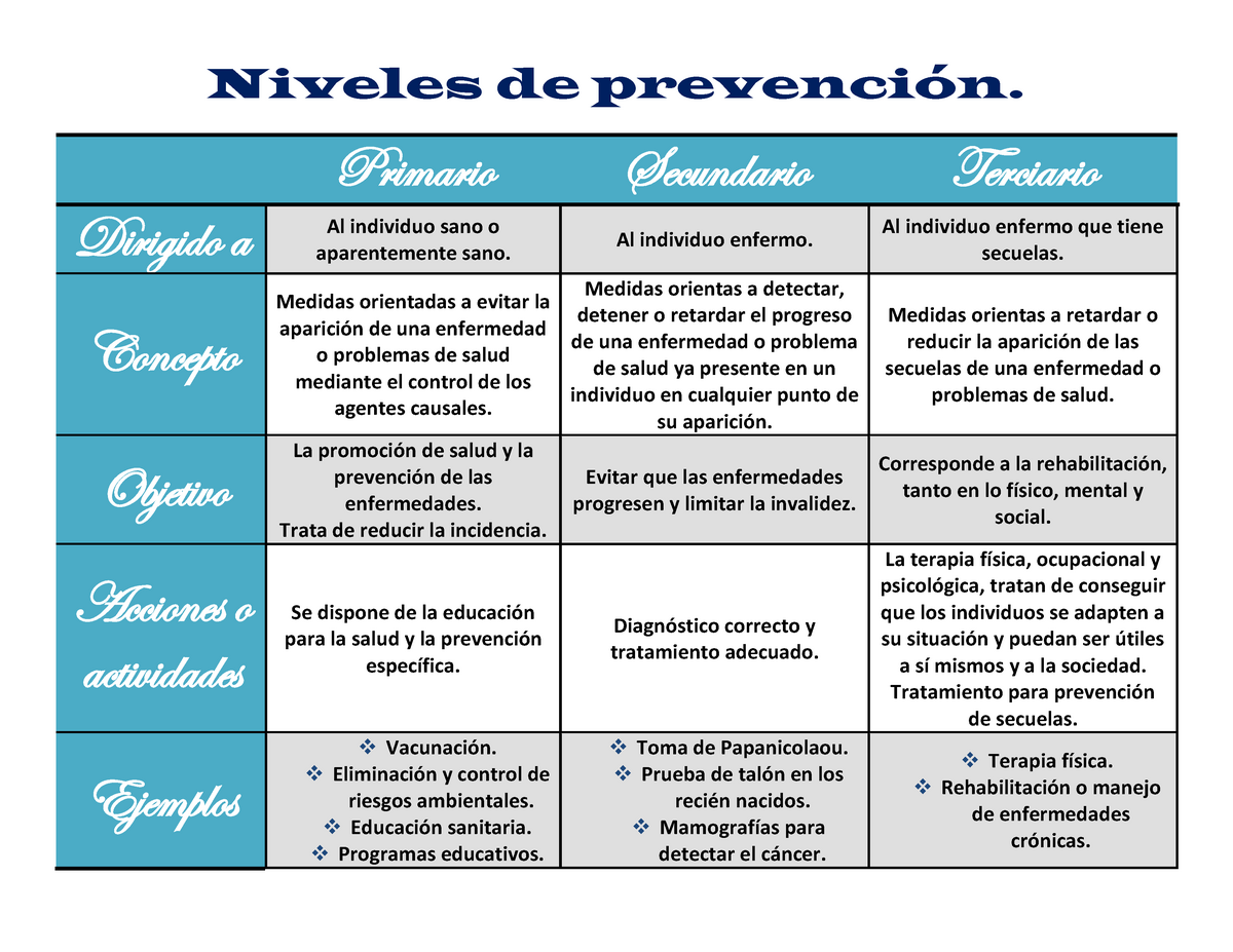 Mapa Conceptual Niveles De Prevencion De La Salud Hay
