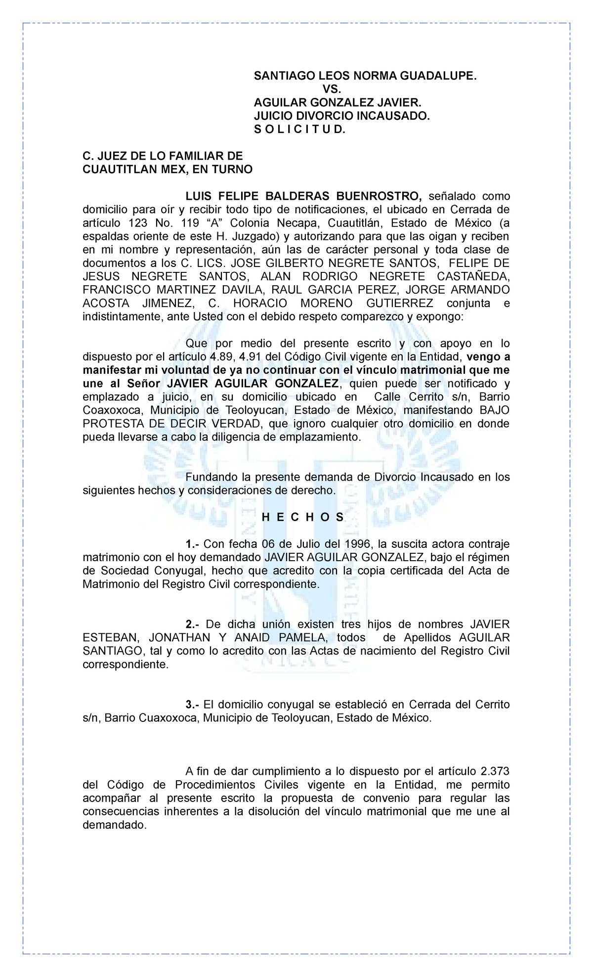 Demanda De Divorcio Incausado Edo Mex Lfbb Desarrollo Del Talento