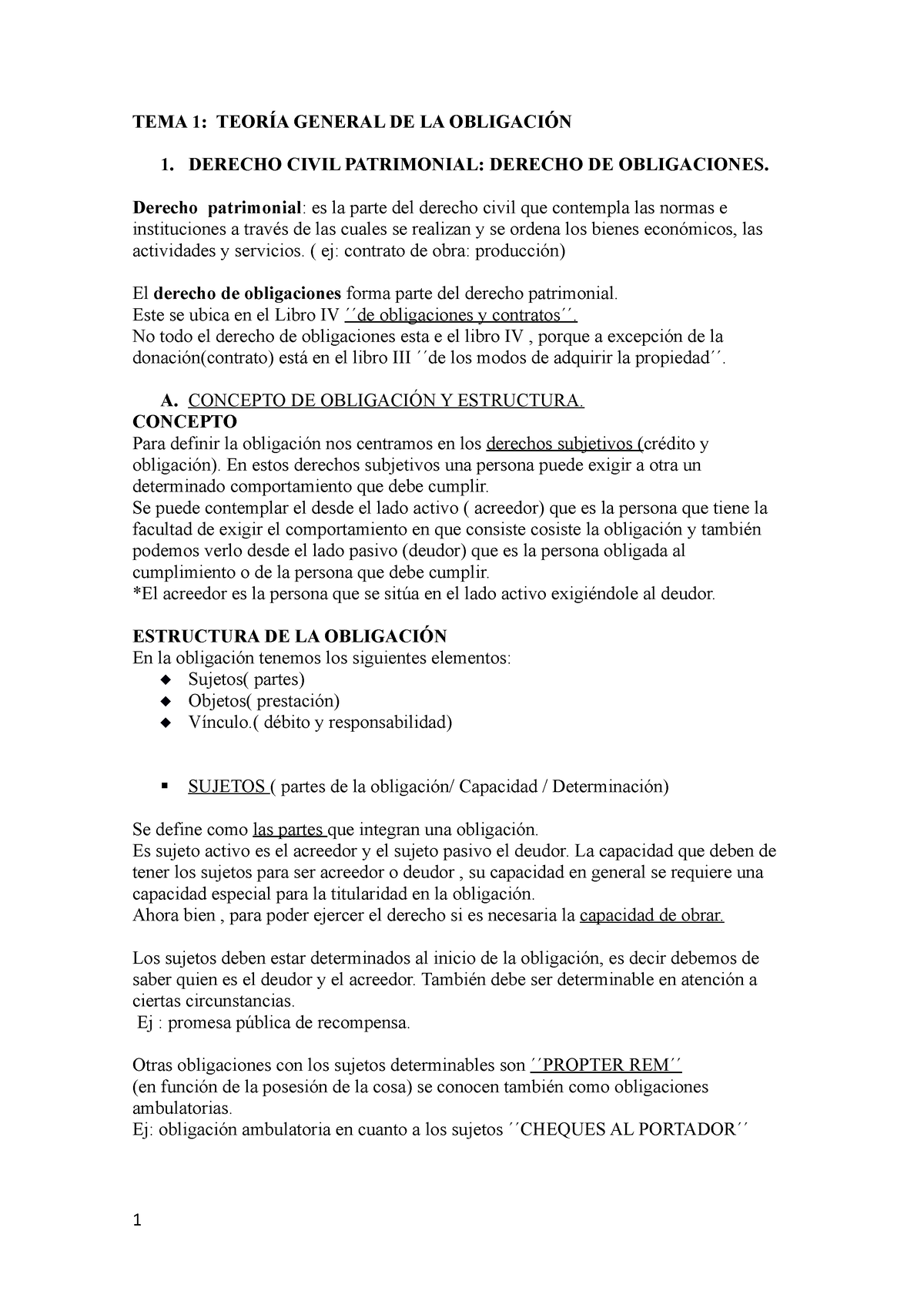 Tema 1 Derecho De Obligaciones Y Contratos Tema 1 TeorÍa General De