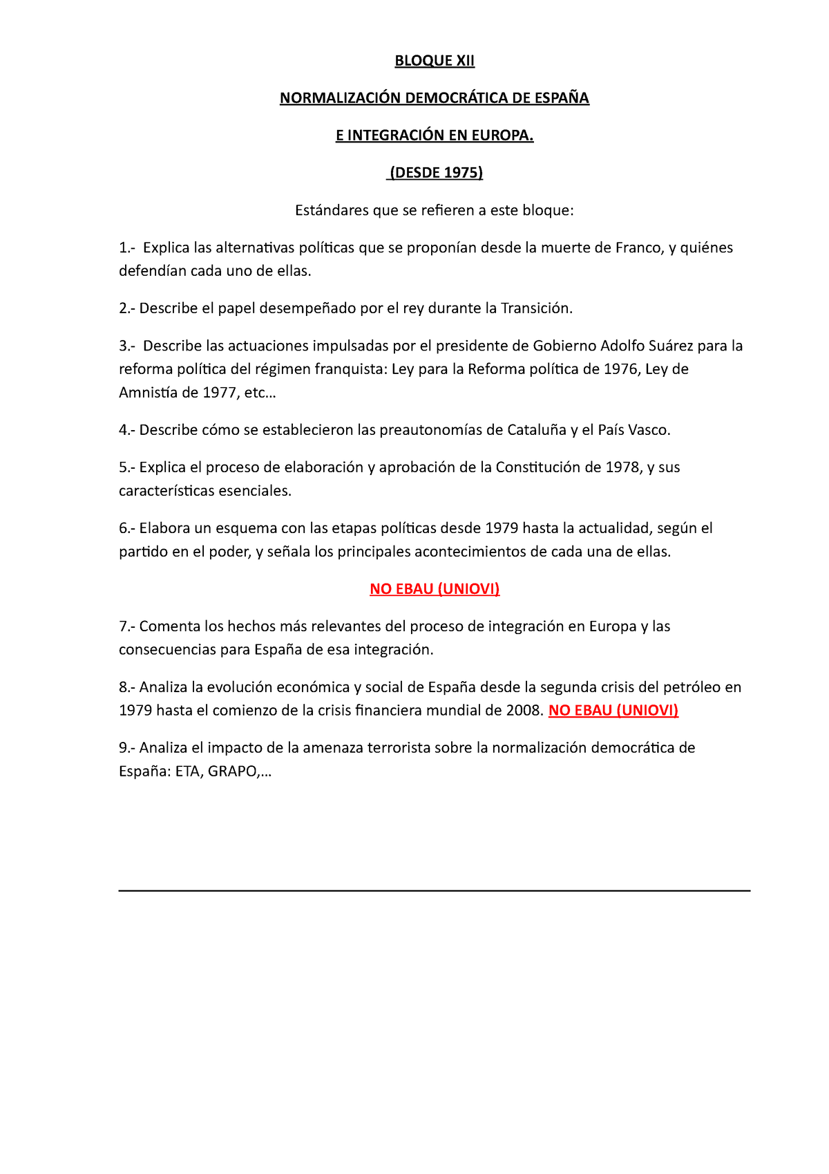 Esquemas Bloque Xii Bloque Xii NormalizaciÓn DemocrÁtica De EspaÑa E