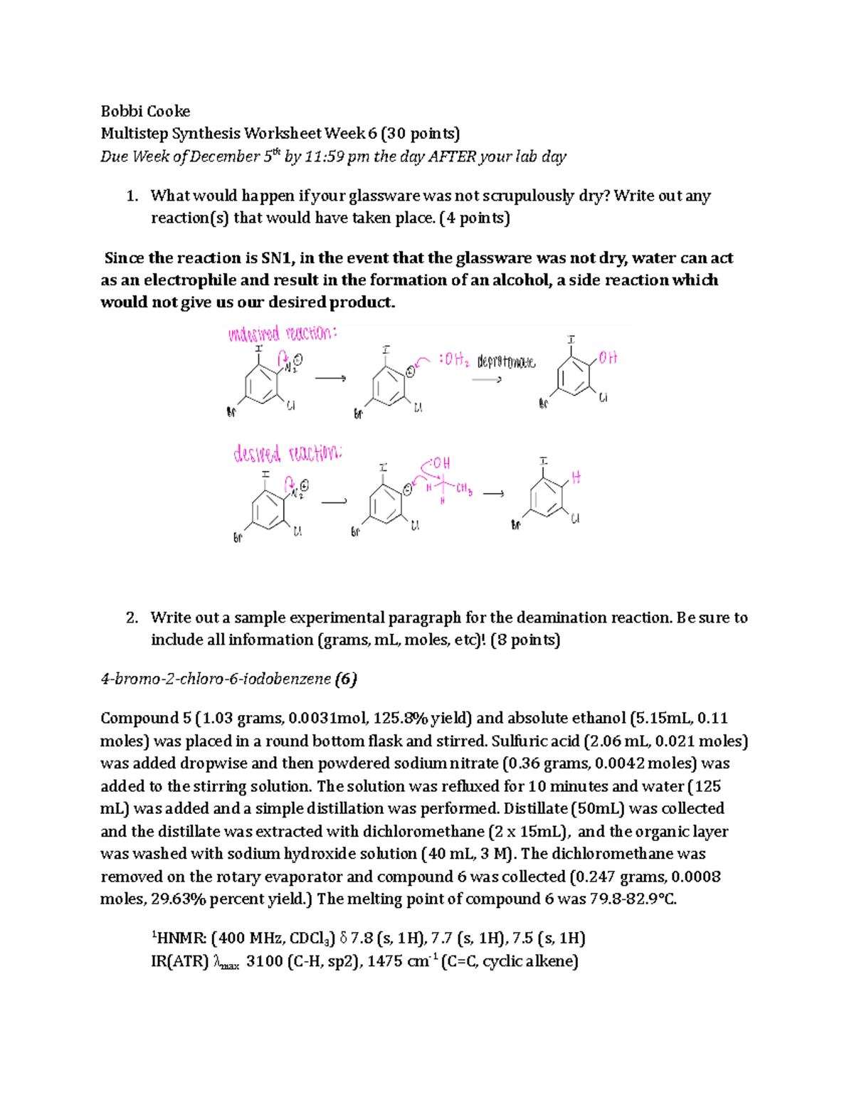 Multistep Synthesis Worksheet Week 6 1 Bobbi Cooke Multistep