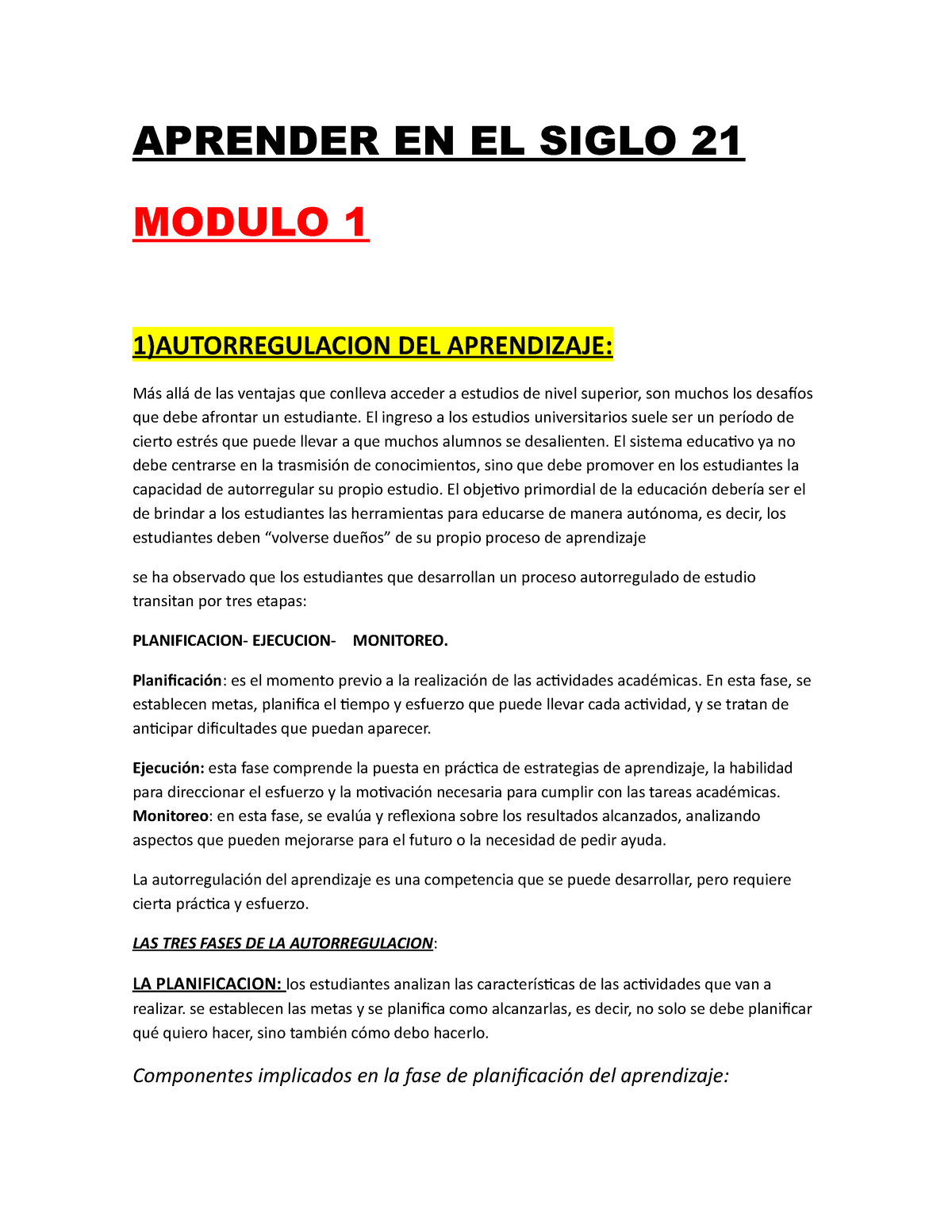 Aprender En El Siglo 21 Resumen Aprender En El Siglo 21 Modulo 1 1