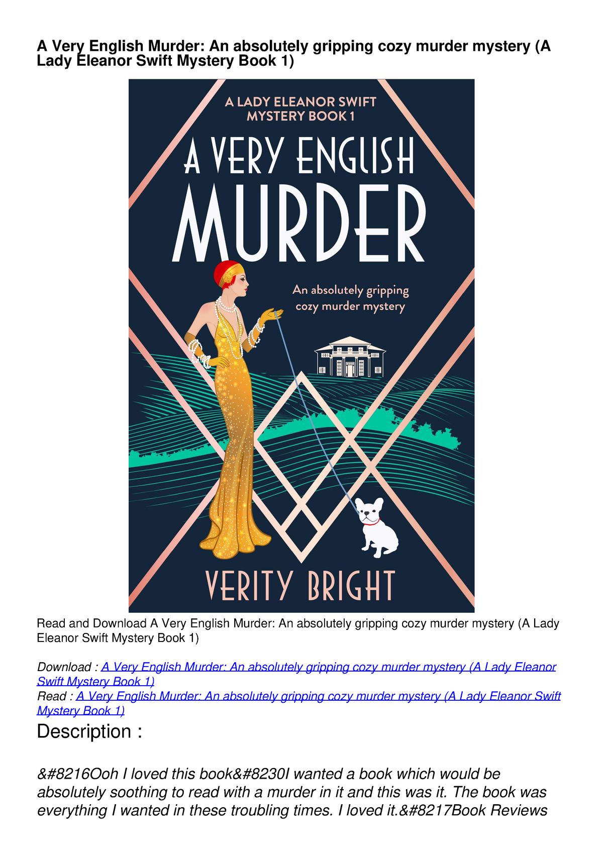 Pdf Download A Very English Murder An Absolutely Gripping Cozy