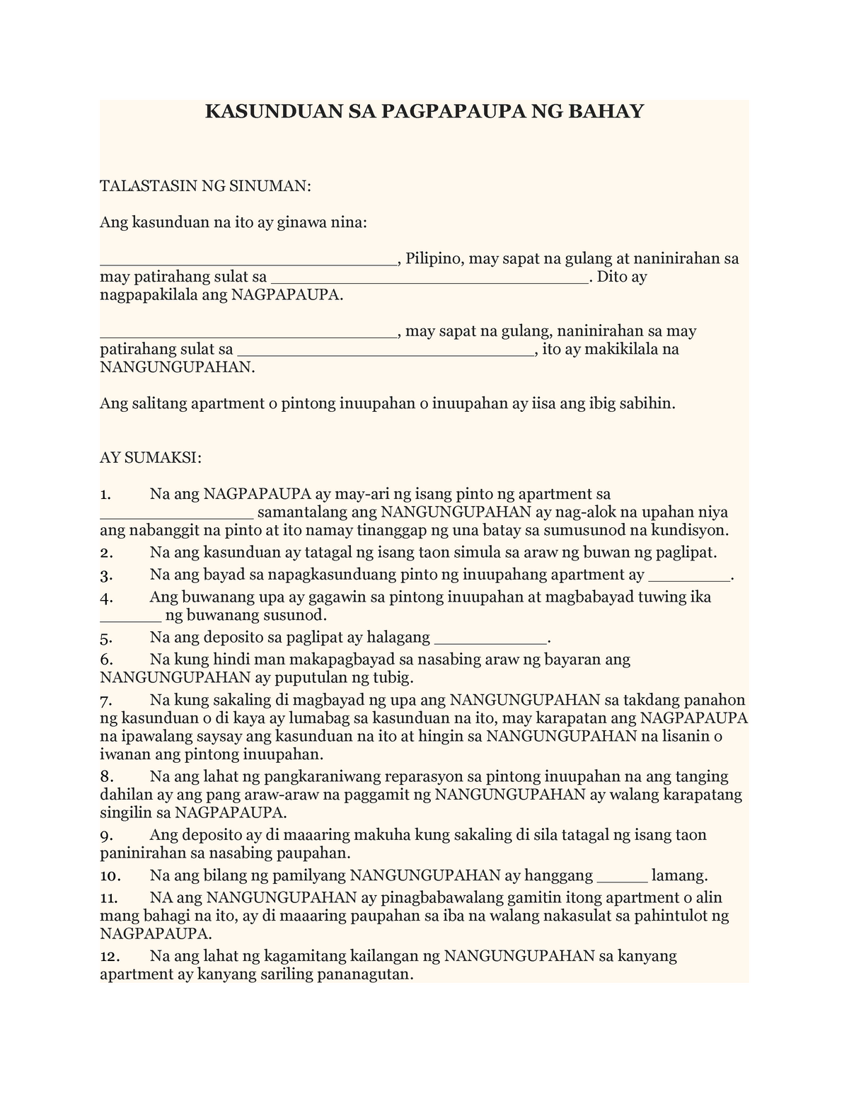 Kasunduan Sa Barangay Format Kasunduan Sa Pagpapagawa Ng Bahay Format