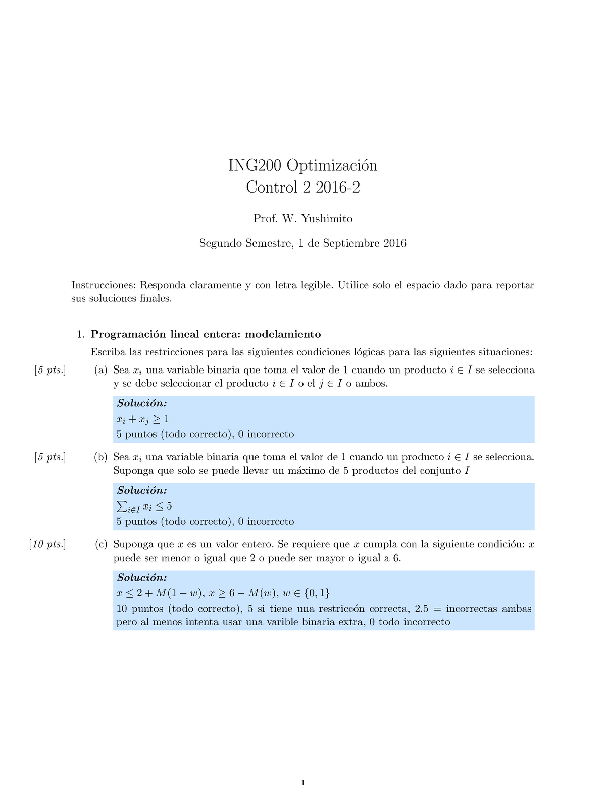 Examen 2016 Preguntas Y Respuestas Ing200 Optimizaci´on Control 2