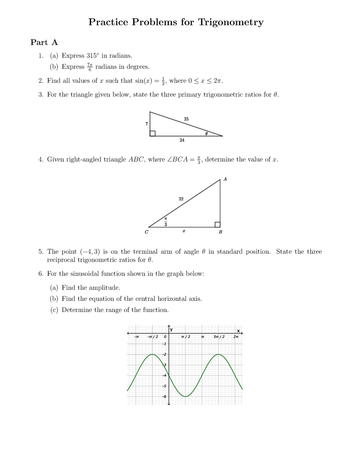 Mthel 199 Trigonometry Practice Problems For Trigonometry Part A A