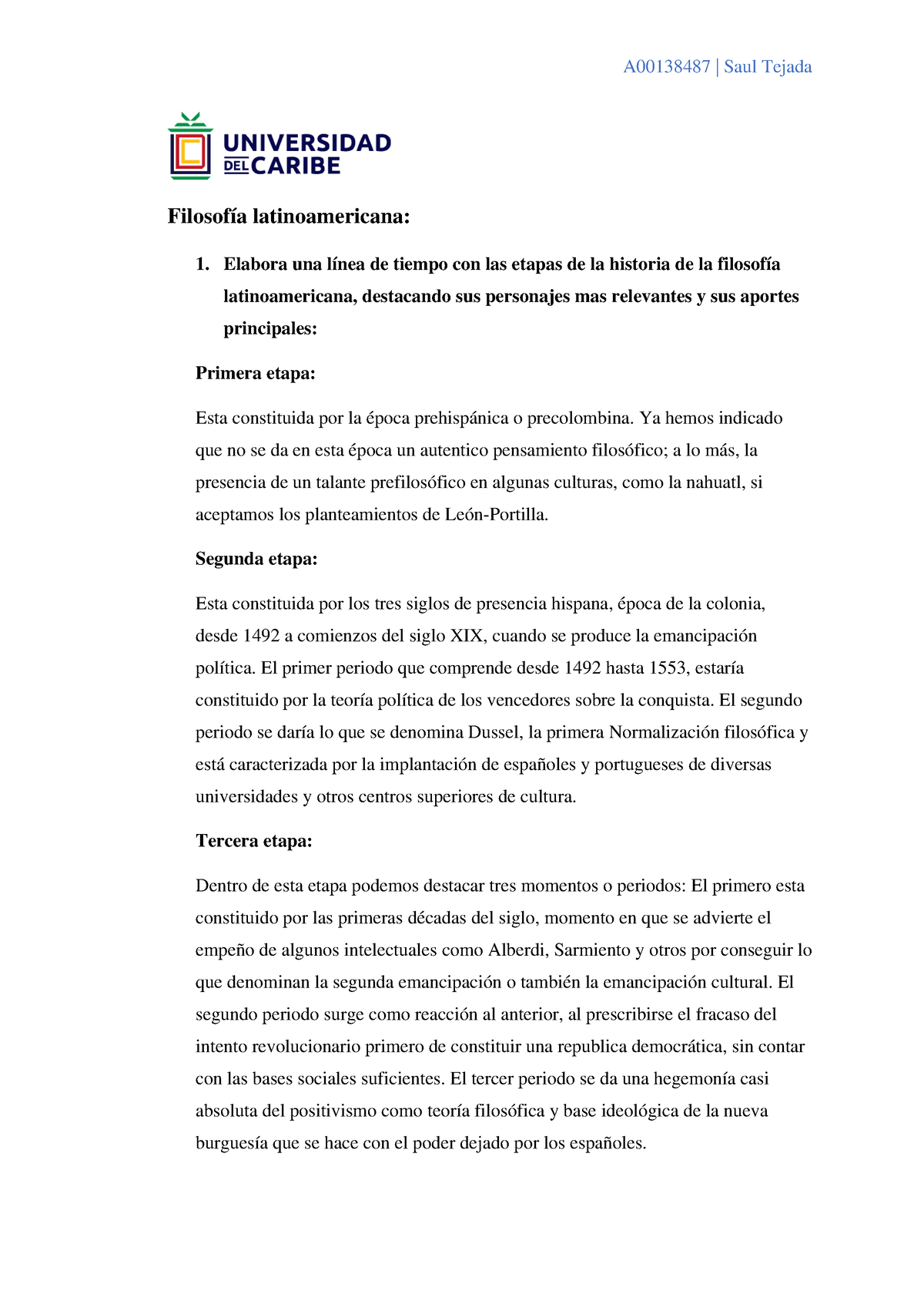 Filosofia Latinoamericana Filosofía Latinoamericana 1 Elabora Una