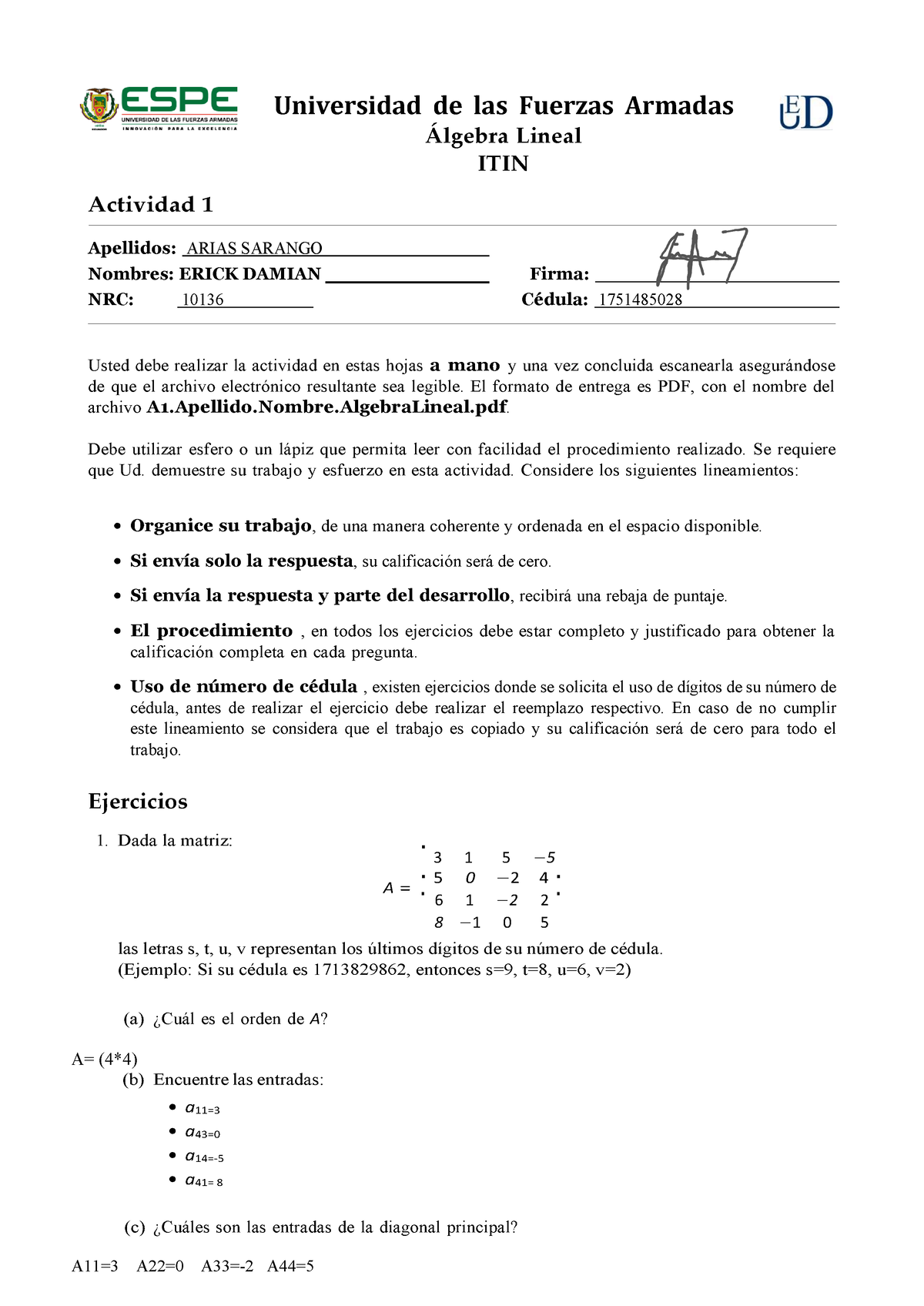 A1 Arias Erickalgebra Lineal Actividad 1 Universidad De Las