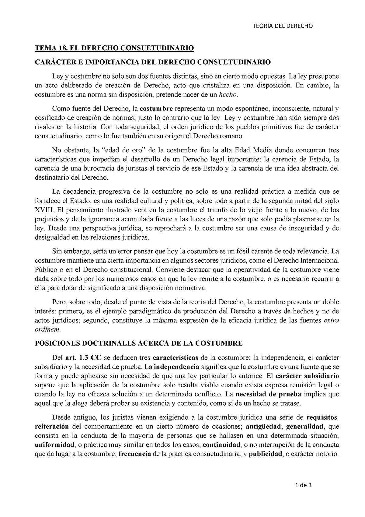 Tema 18 Apuntes 18 Del Derecho Tema 18 El Derecho Consuetudinario