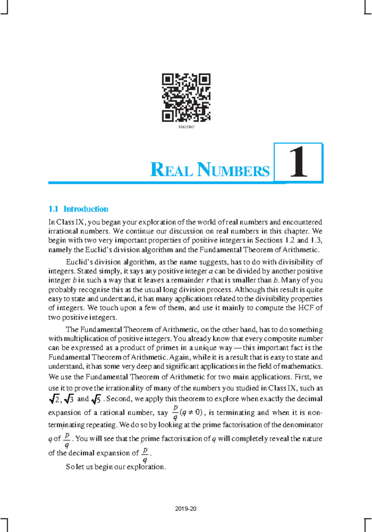 Ncert Class 10 Math Chapter 1 Real Numbers 1 1 1 Introduction In