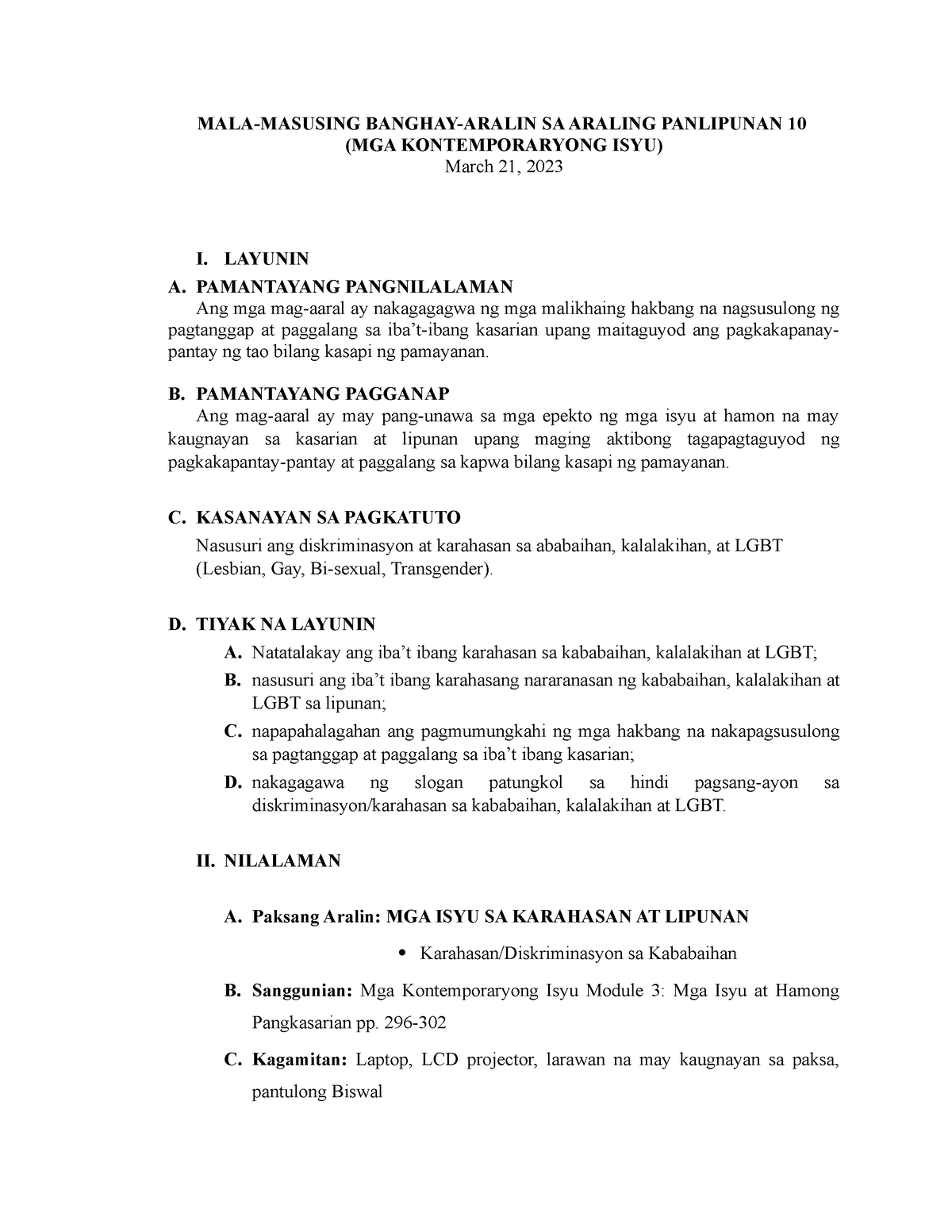 March 21karahasan At Diskriminasyon Sa Kababaihan Mala Masusing