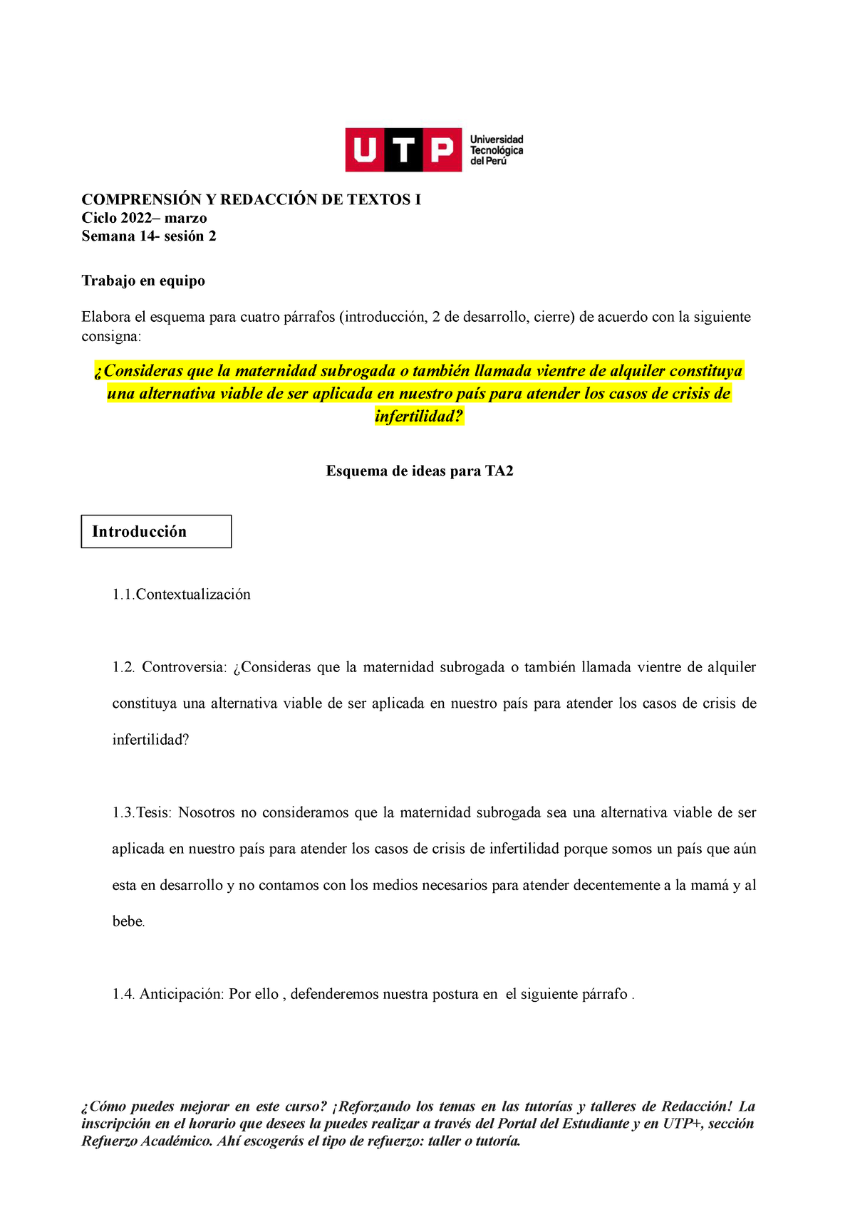 S14s2 Esquema Para Pc2 Material ComprensiÓn Y RedacciÓn De Textos