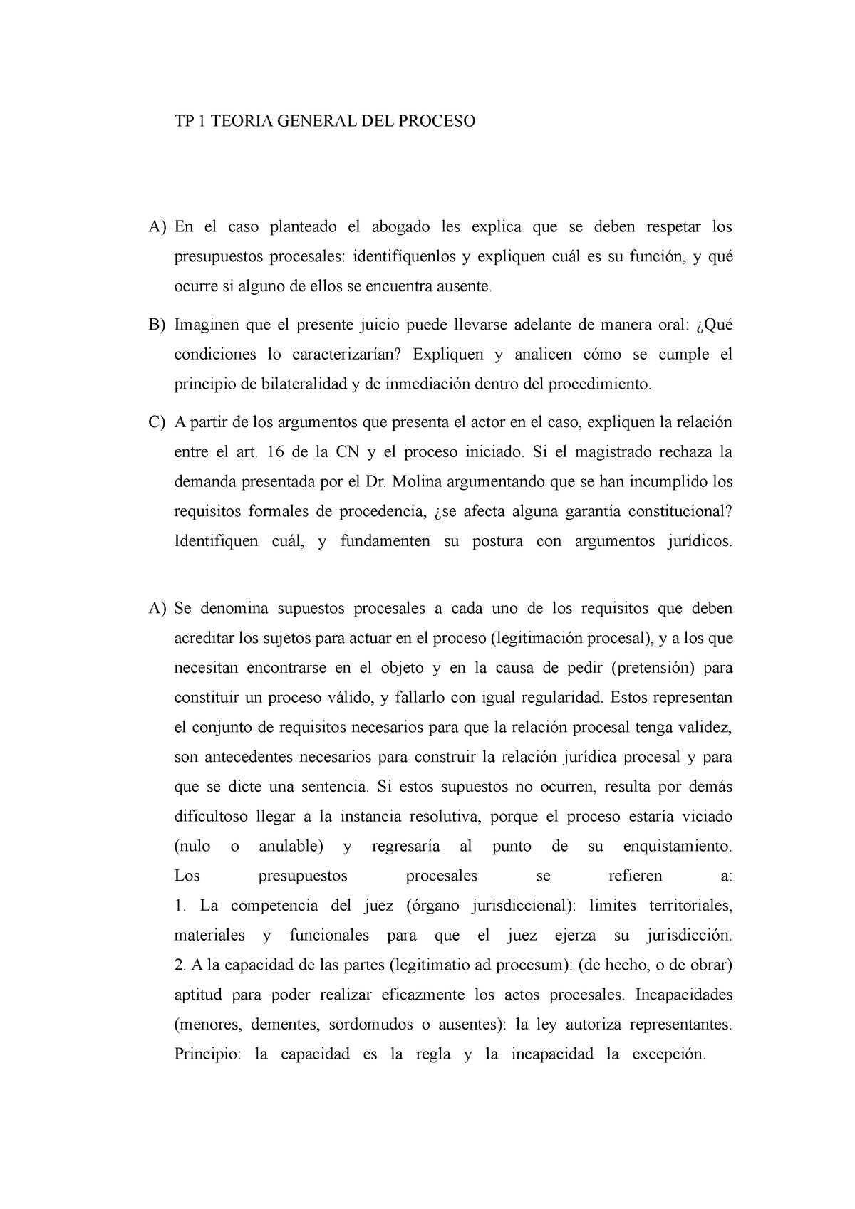 Tp1 Teoria General Del Proceso Tp 1 Teoria General Del Proceso A En