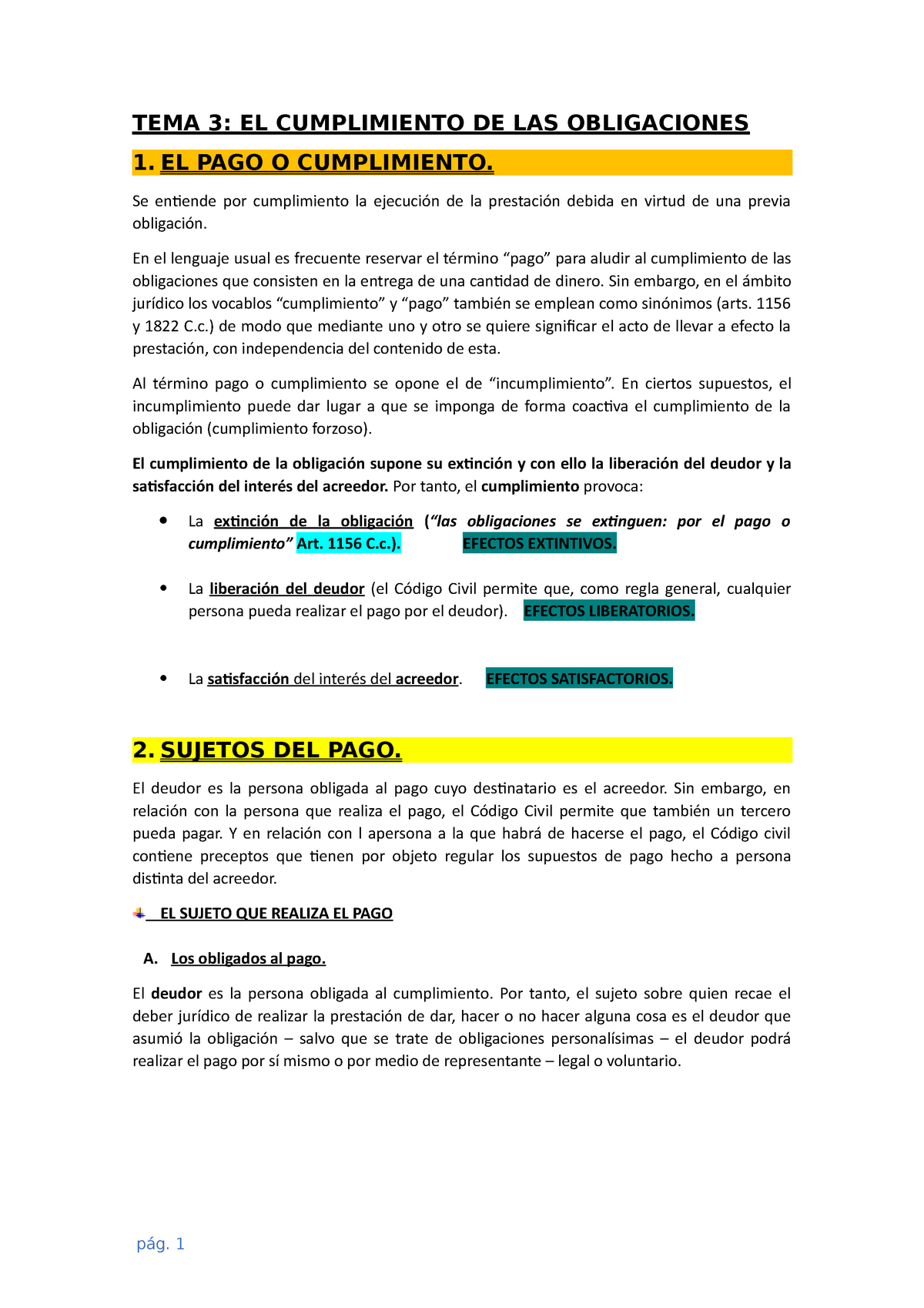 Tema 3 El Cumplimiento De Las Obligaciones Derecho De Obligaciones Y C