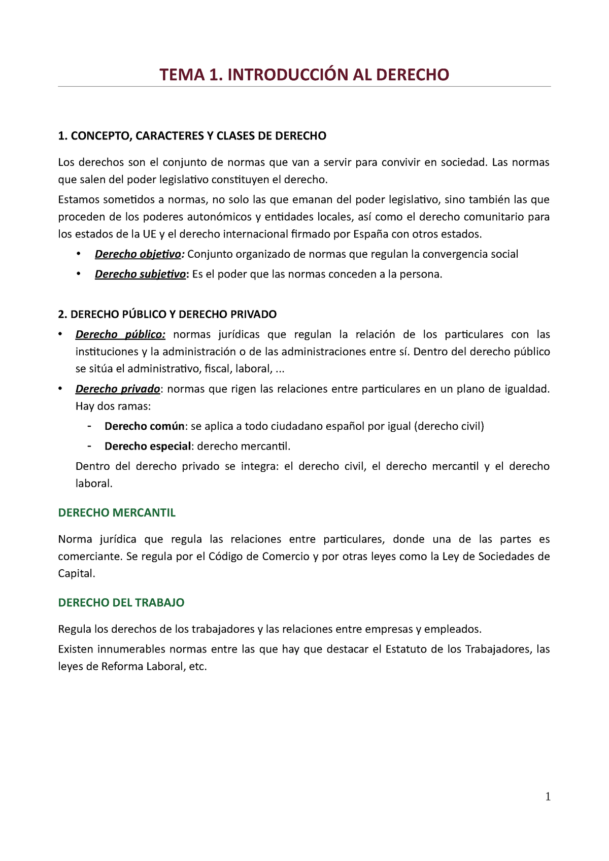 Introducción Al Derecho Tema 1 IntroducciÓn Al Derecho 1 Concepto