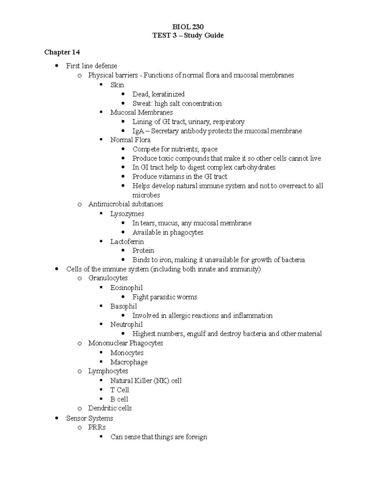 Study Guide Test 3 Biol 230 Test 3 Study Guide Chapter 14 First