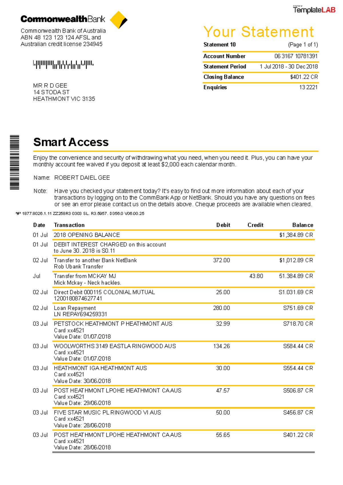 Commonweath Bank Statement Template Lab Commonwealth Bank Of