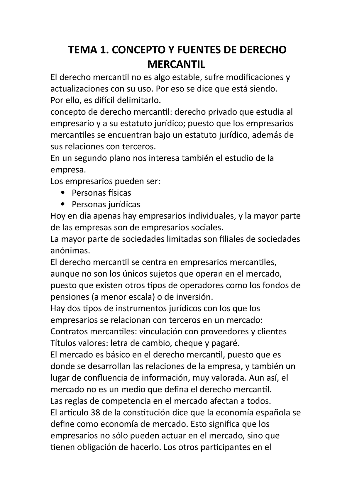 Tema 1 Derecho Mercantil Tema 1 Concepto Y Fuentes De Derecho