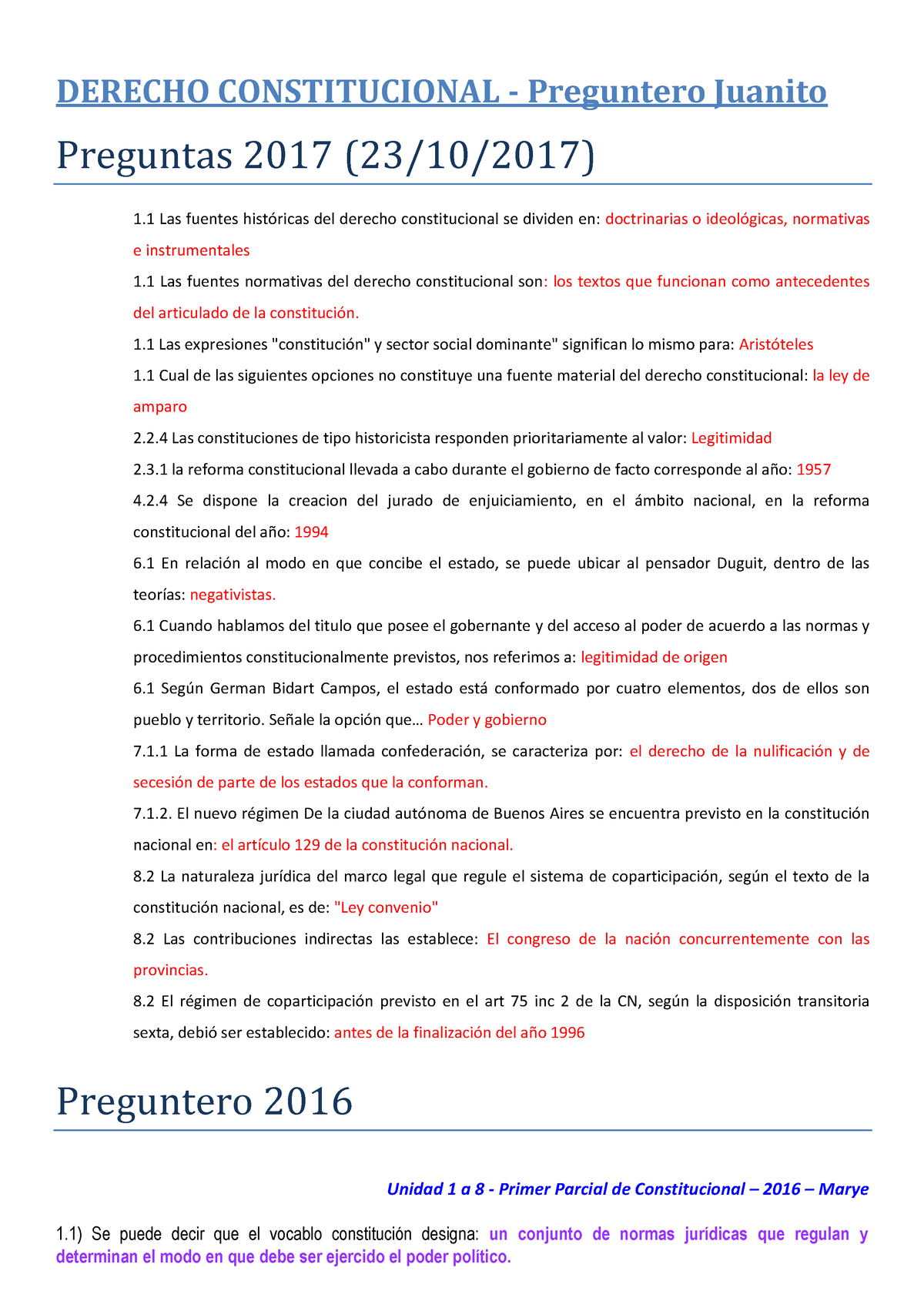 Preguntero 1perparcial Derecho Constitucional Preguntero Juanito