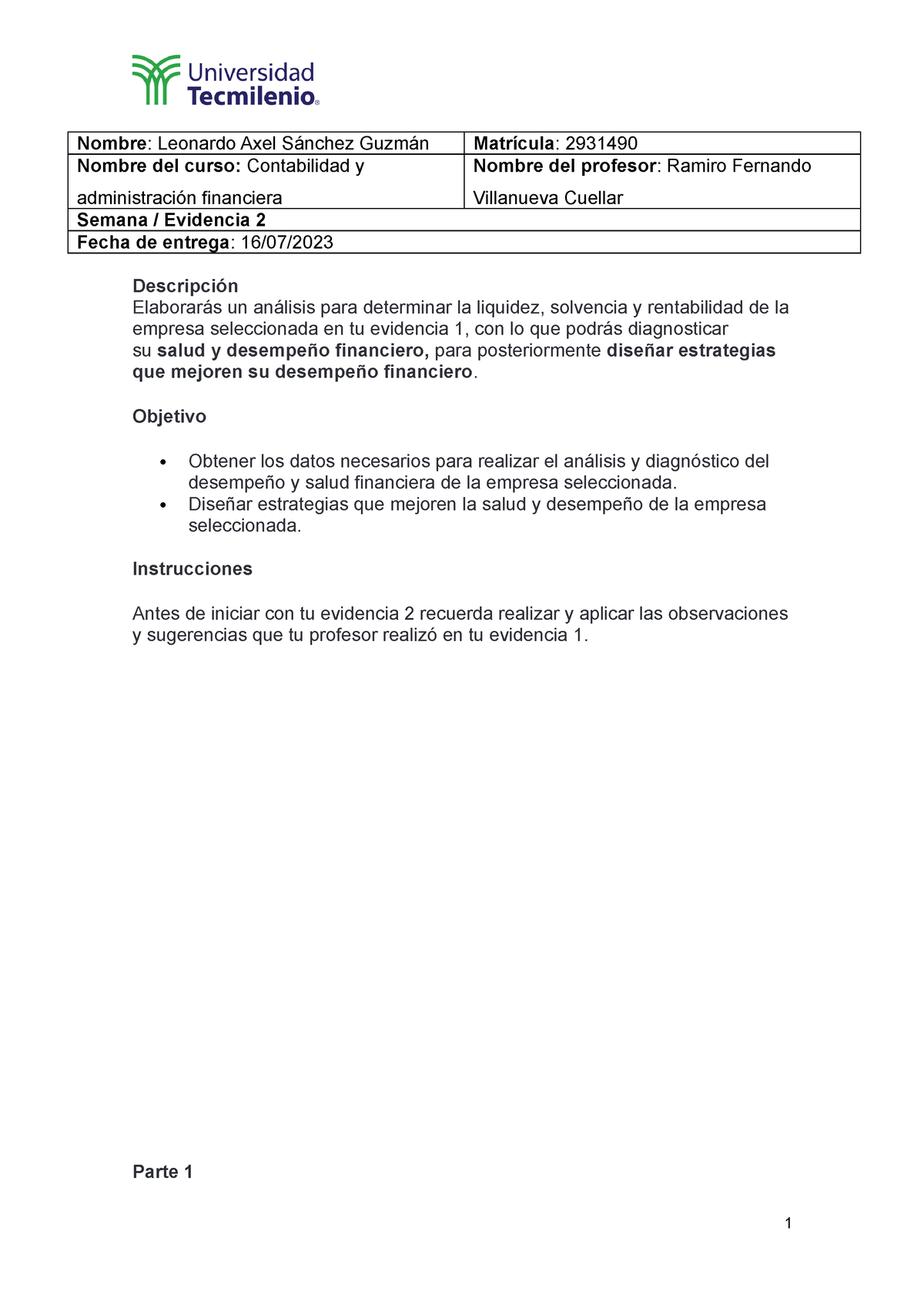 Evidencia 2 Contabilidad Y Administración Financiera Nombre