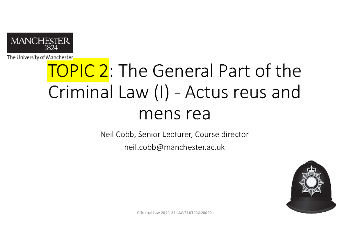 202021 Criminal Law Actus Reus Mens Rea Cobb Slides Topic 2 The