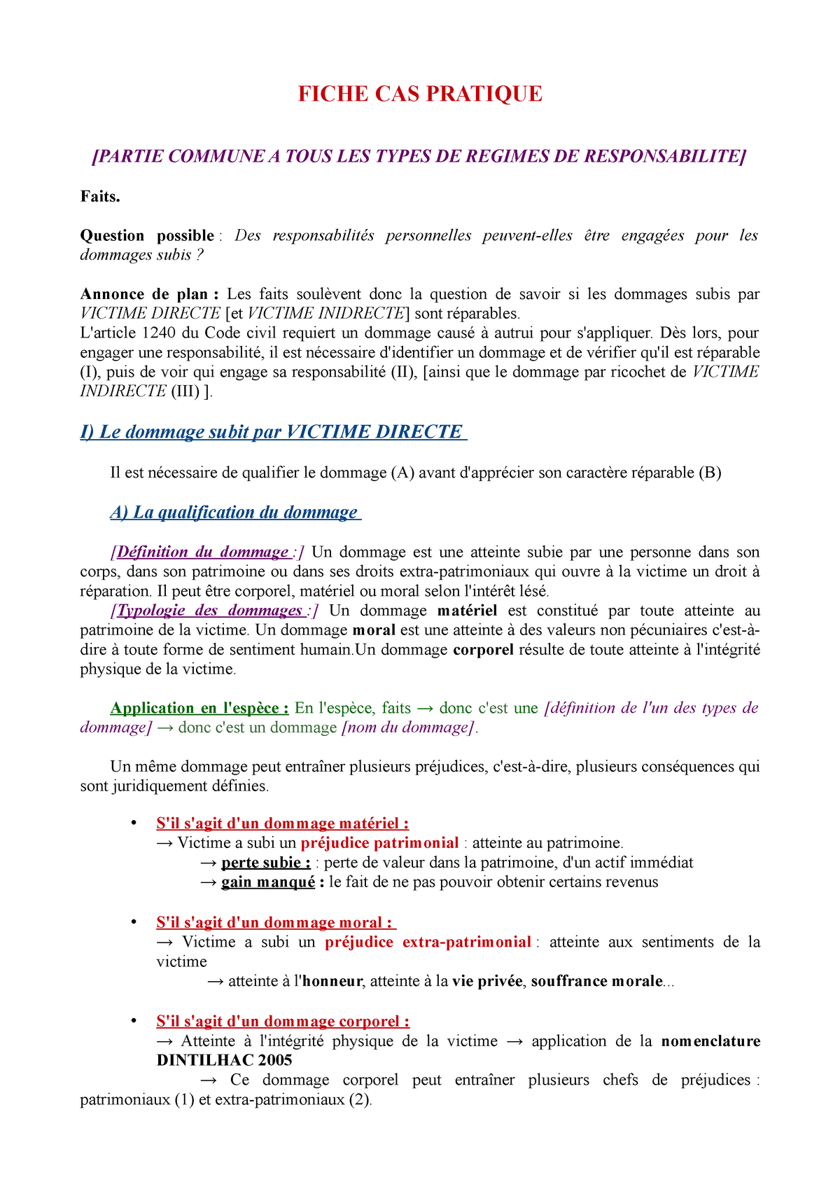 Fiches Cas Pratique Droit De La Responsabilit Civile U Bordeaux Hot