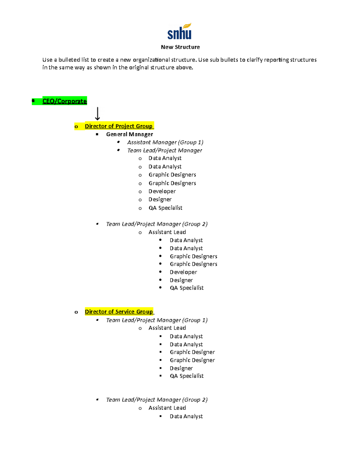 Bus 210 Organizational Structure Revised New Structure Use A Bulleted