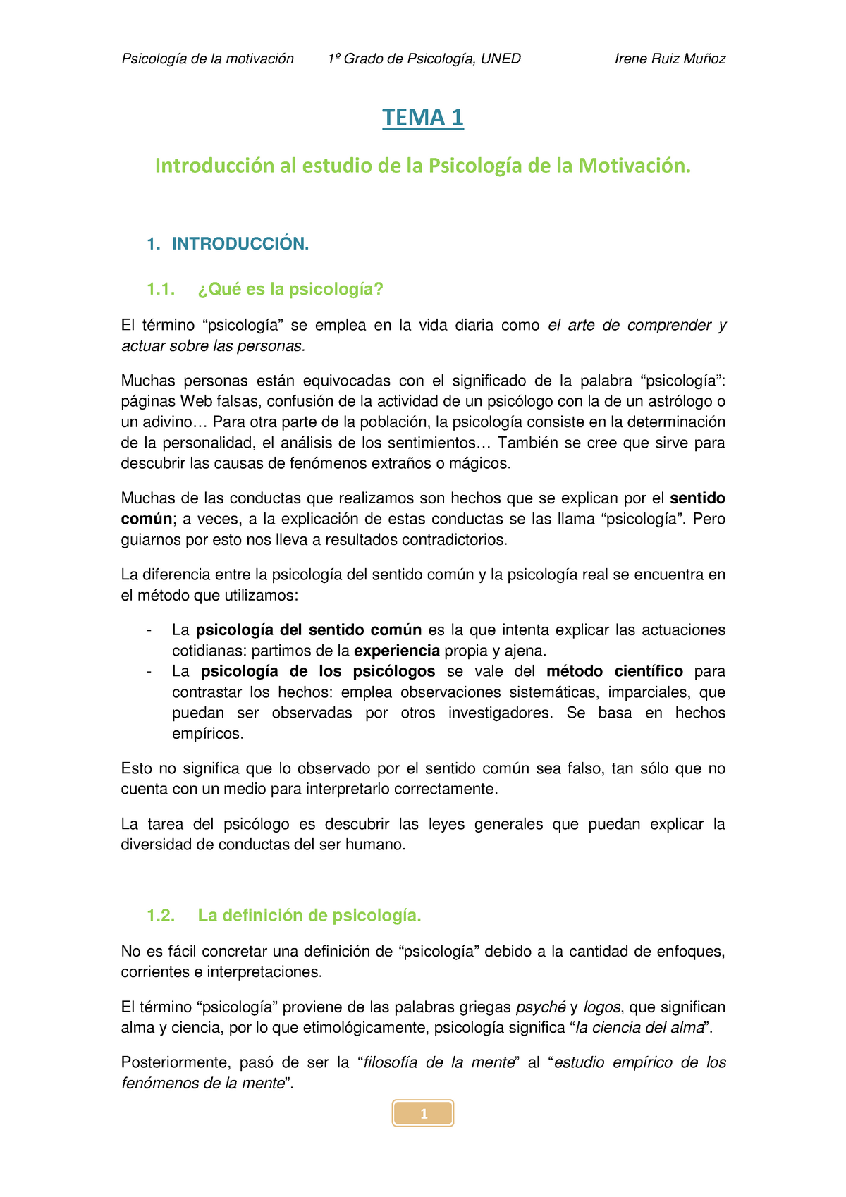 Tema 1 Psicologia De La Motivacion Psicología De La Motivación 1º