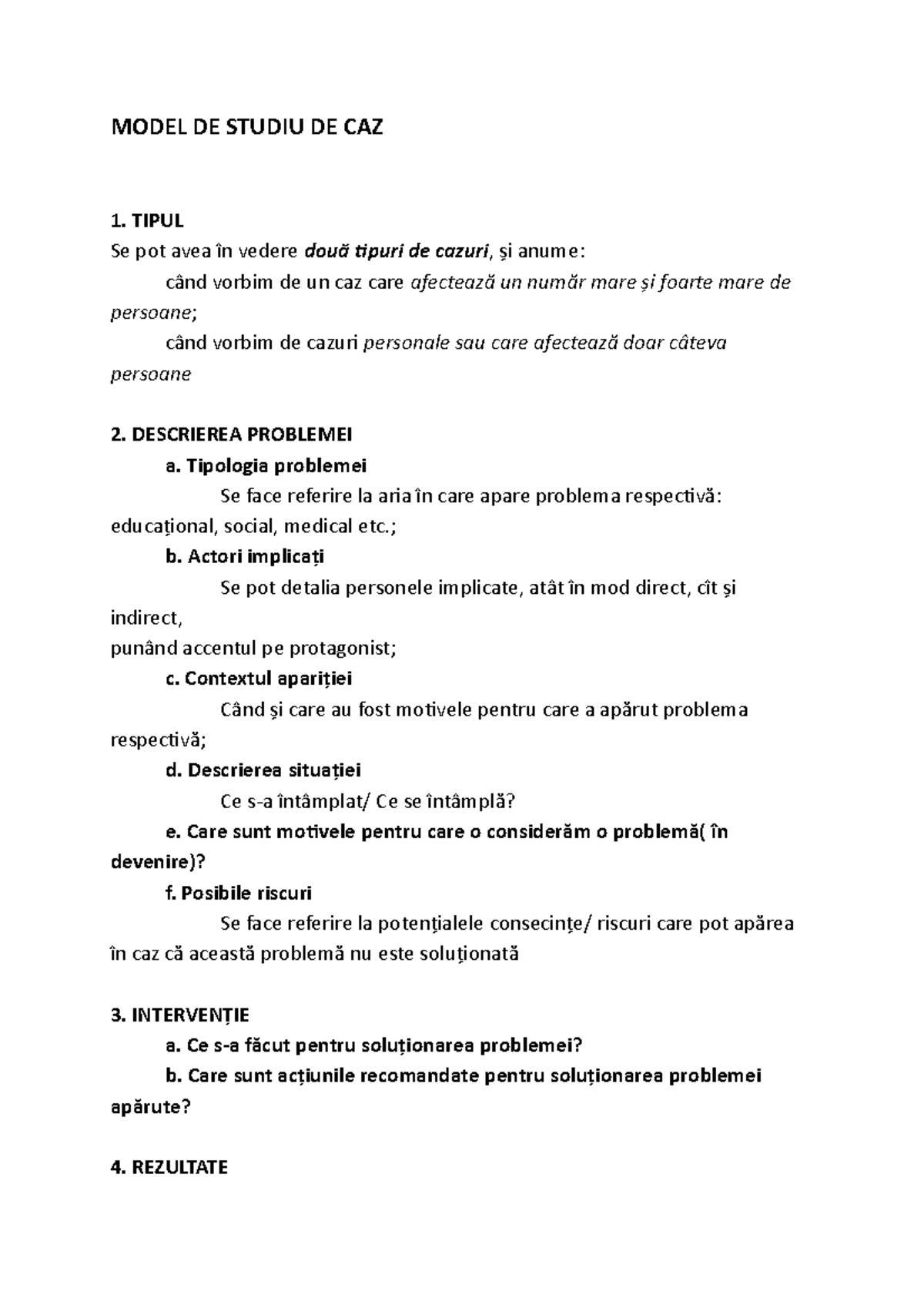 Model De Studiu De Caz Grade B Model De Studiu De Caz 1 Tipul Se